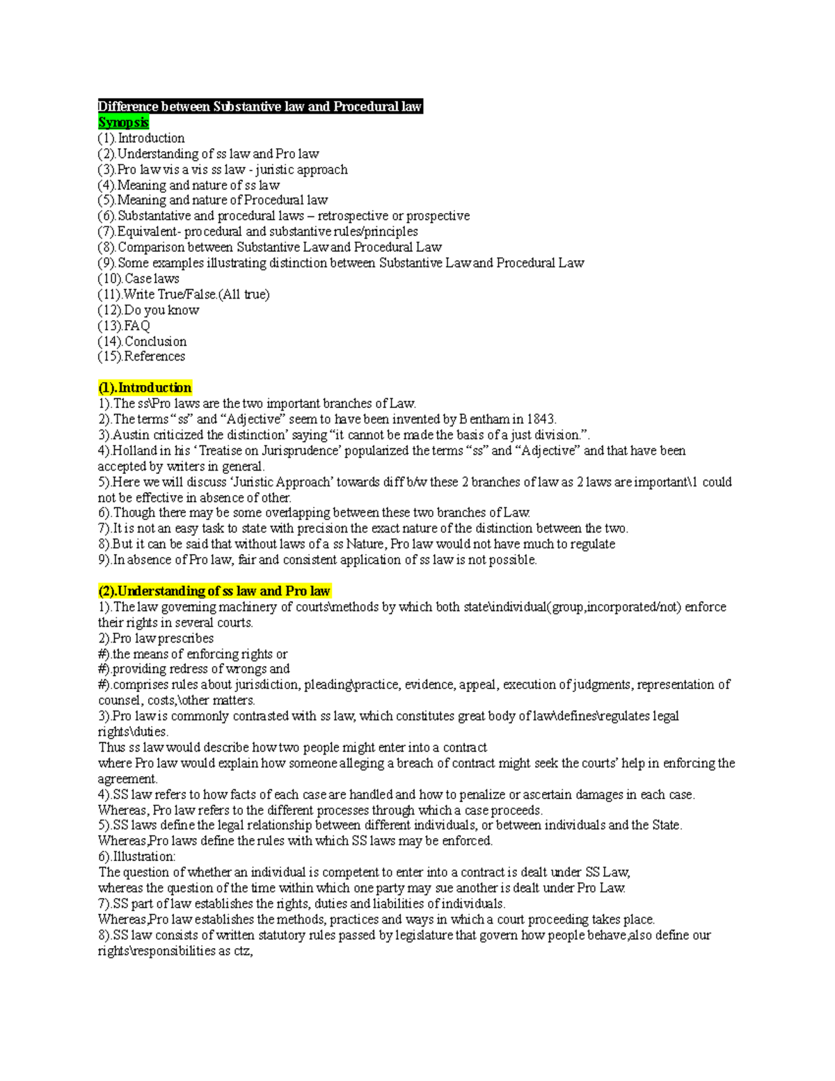 **Differences Between Substantive Law and Procedural Law (Course Code ...