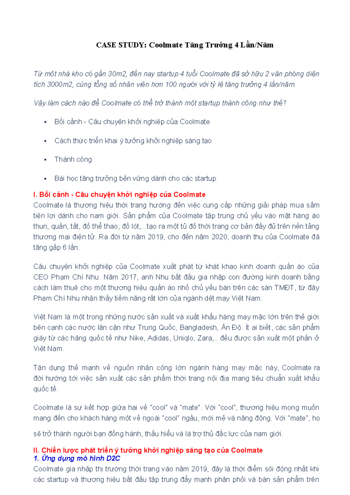 Case Study - Coolmate: Tăng Trưởng 4 Lần/Năm (QTCL) - Studocu