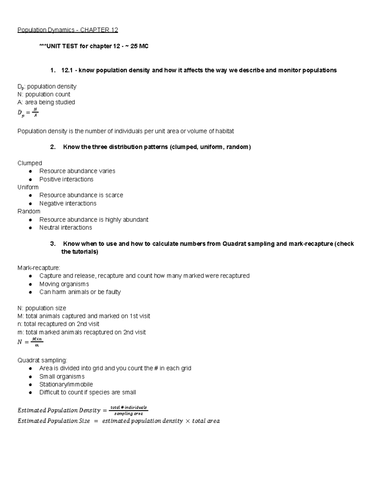 Population Dynamics CHAPTER 12 TEST Overview and Key Concepts - Studocu