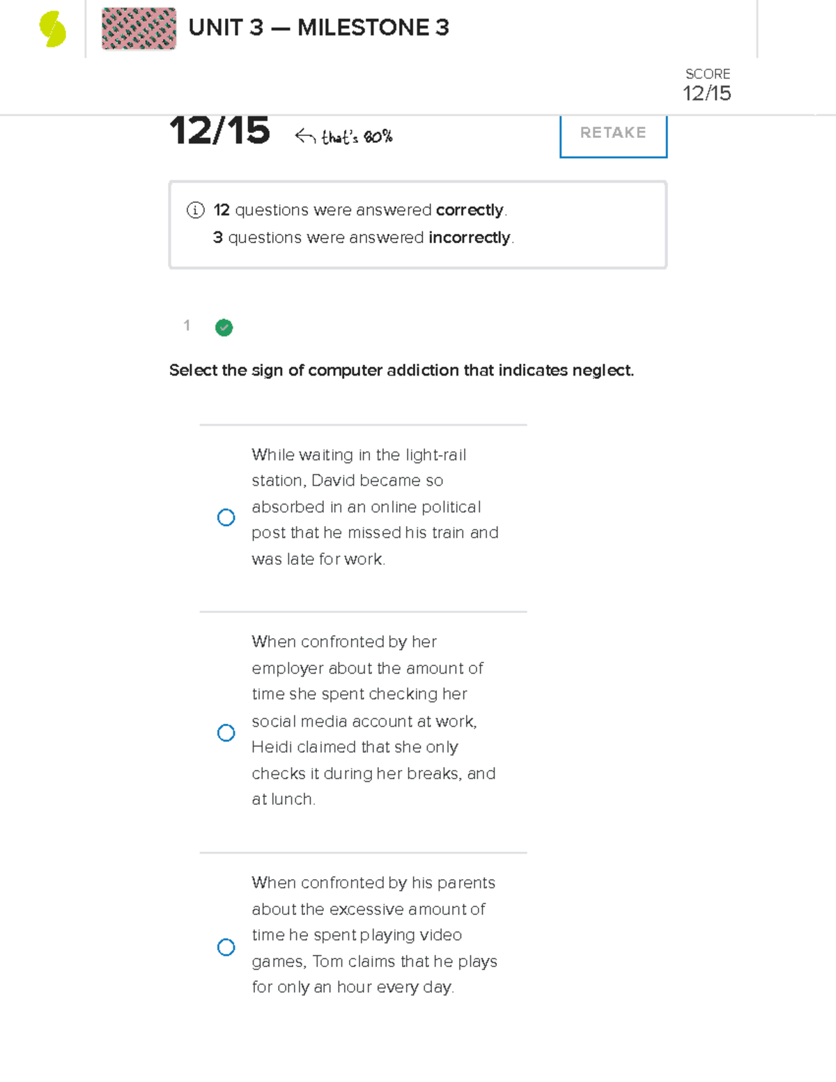 IT-Unit 3 Milestone - 1 12/15 that's 80% RETAKE 12 questions were ...