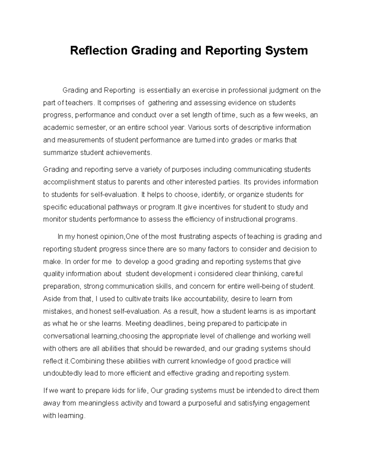 Reflection Grading and Reporting System - It comprises of gathering and ...