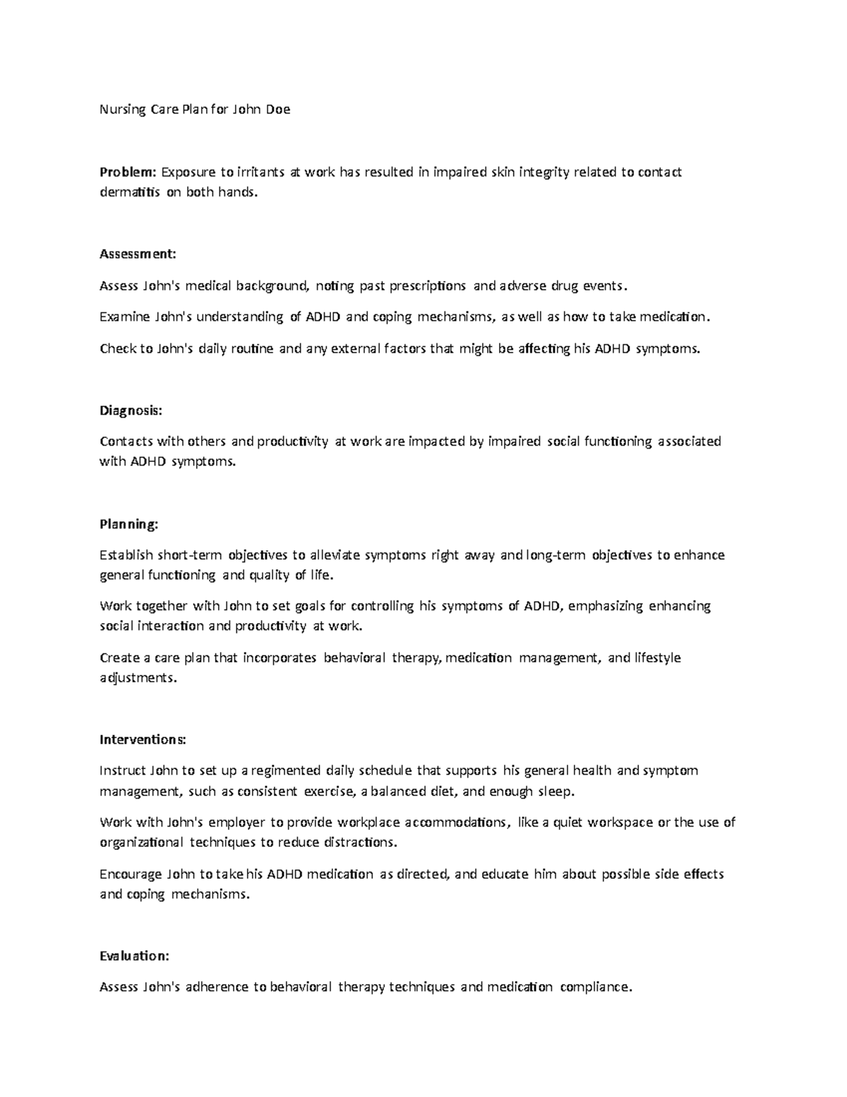 Canete - NCM103/L - Nursing Care Plan for ADHD Management - Studocu
