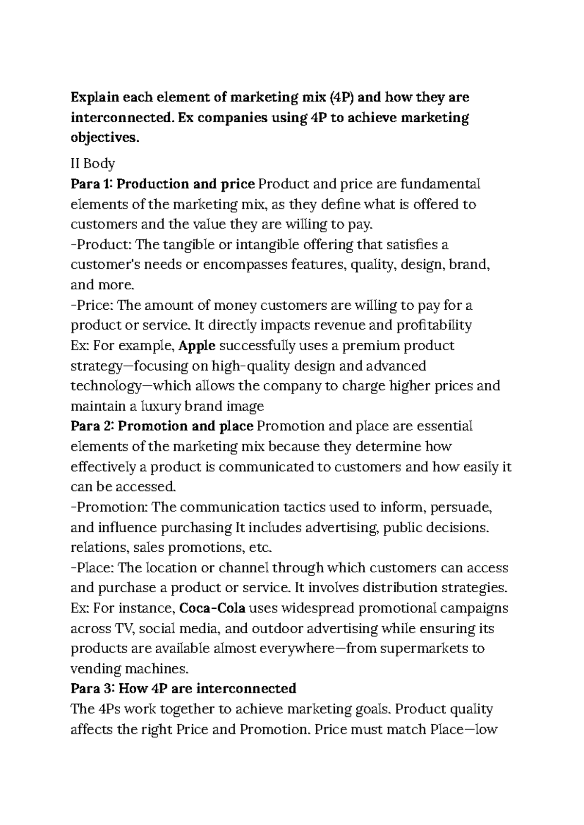 Marketing Mix (4P) Analysis & Corporate Examples - Essay Outline U10 ...