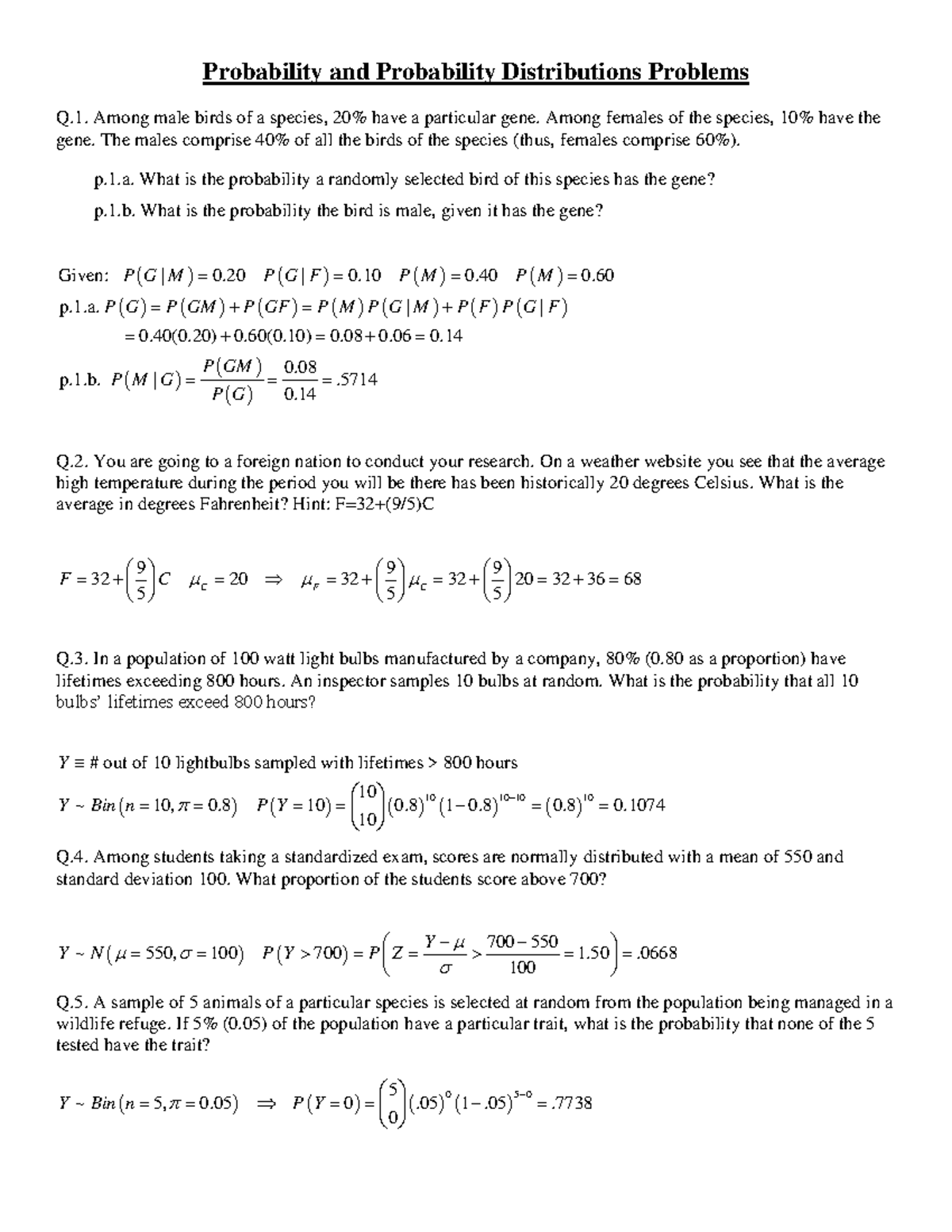 Probability Problems Solutions for Course Code: STAT101 - Studocu