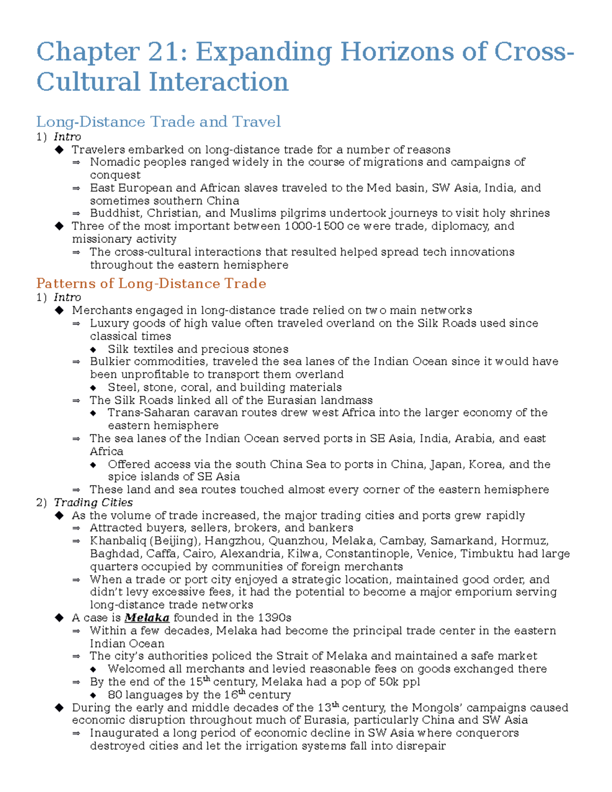 Ch 21 Notes: Long-Distance Trade and Cultural Interactions (1000-1500 ...