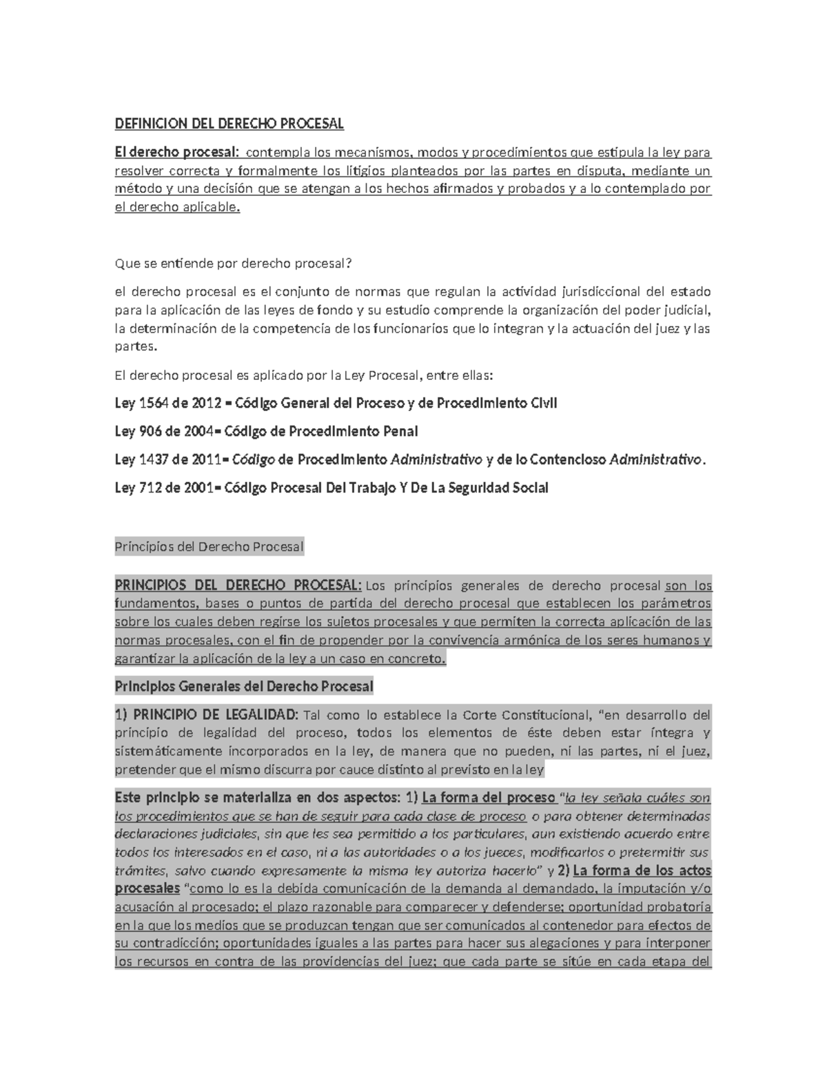 Definición del Derecho Procesal: Principios y Normativas Clave - Studocu
