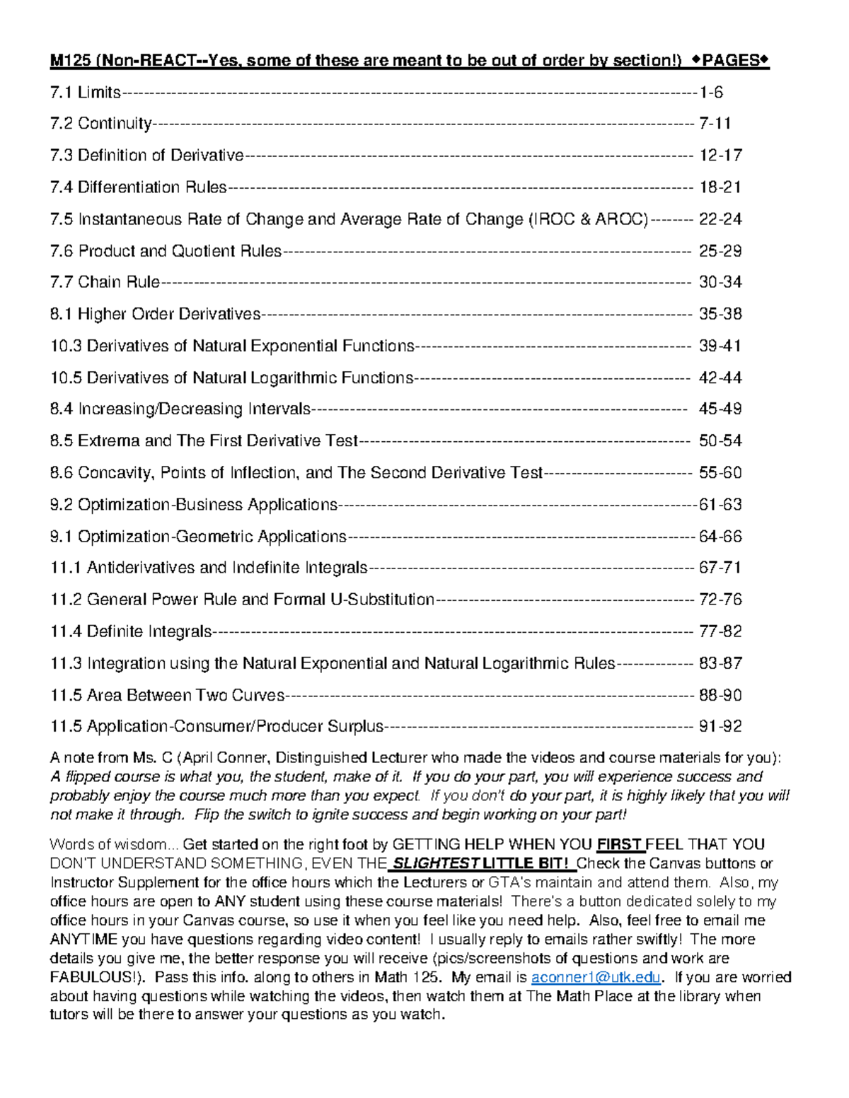 Math 125 Calculus Notes: Limits, Continuity, and Derivatives Guide ...