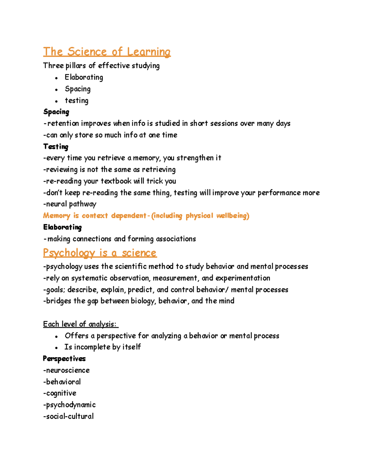 Understanding the Science of Learning & Brain Functions in PSY 101 ...