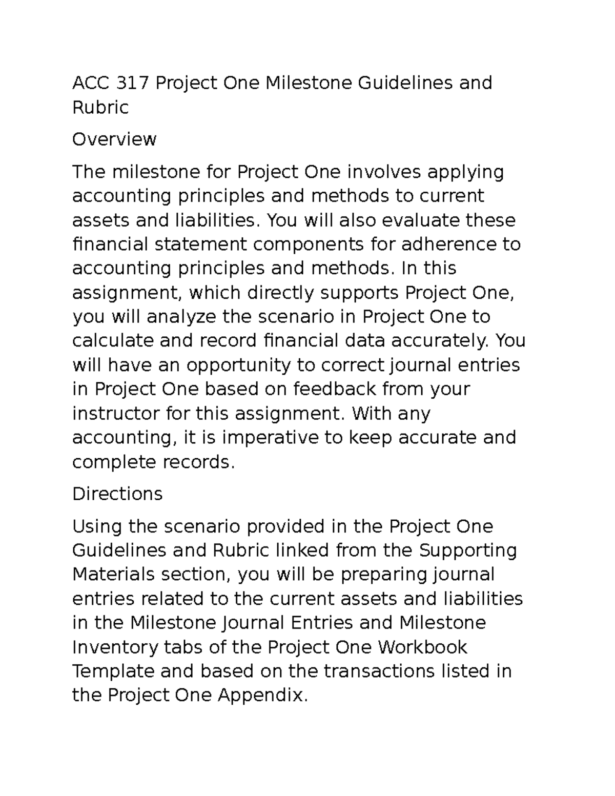 ACC 317 Project One Milestone: Journal Entries & Inventory Guidelines ...