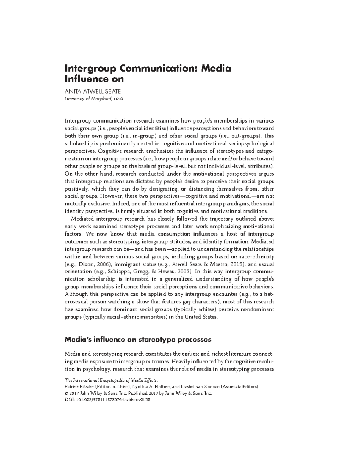 Intergroup Communication Media Influence On Stereotypes And Attitudes
