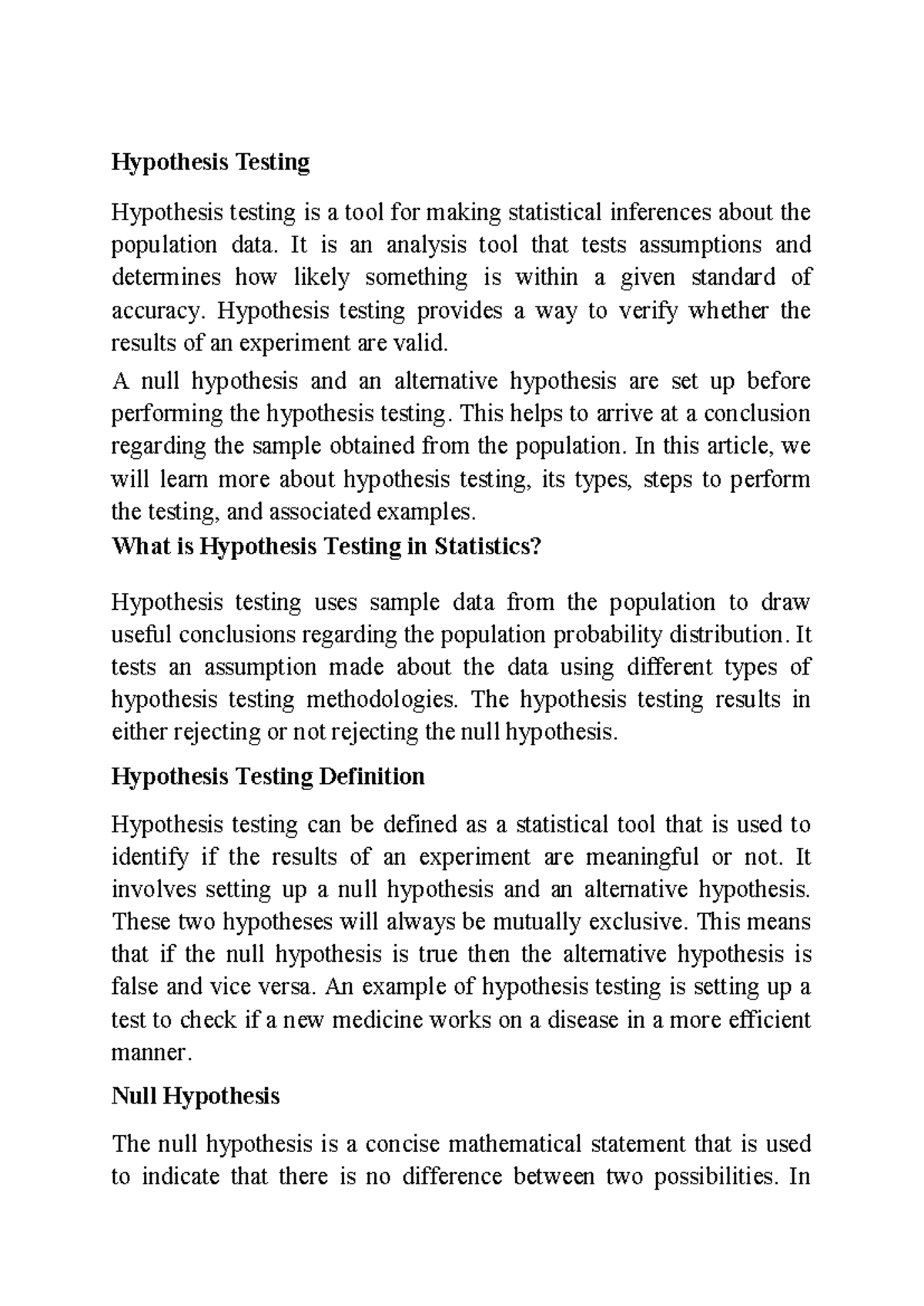 Hypothesis Testing in Statistics: Understanding H0 and H1 Concepts ...