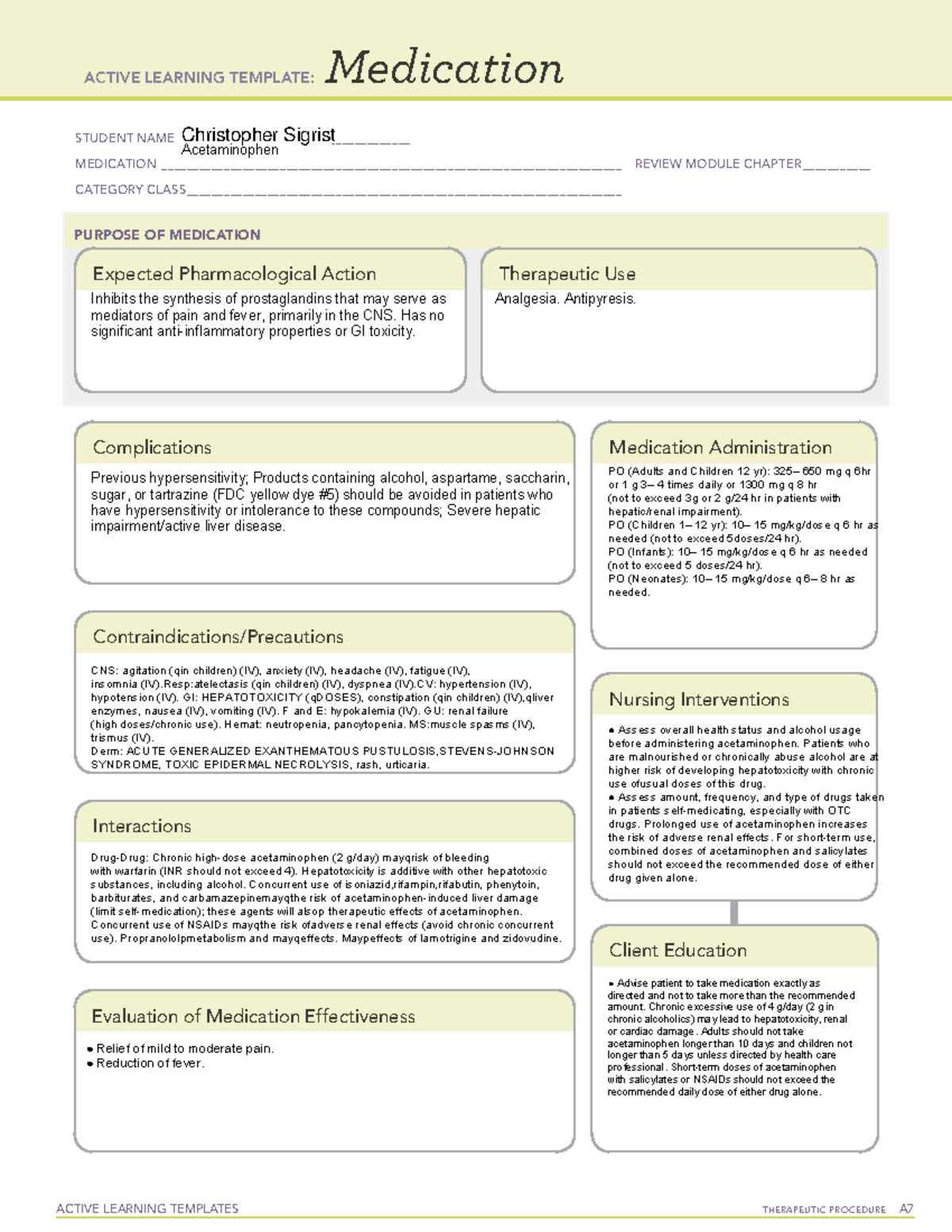 Acetaminophen - Med Card ATI Template - ACTIVE LEARNING TEMPLATES ...