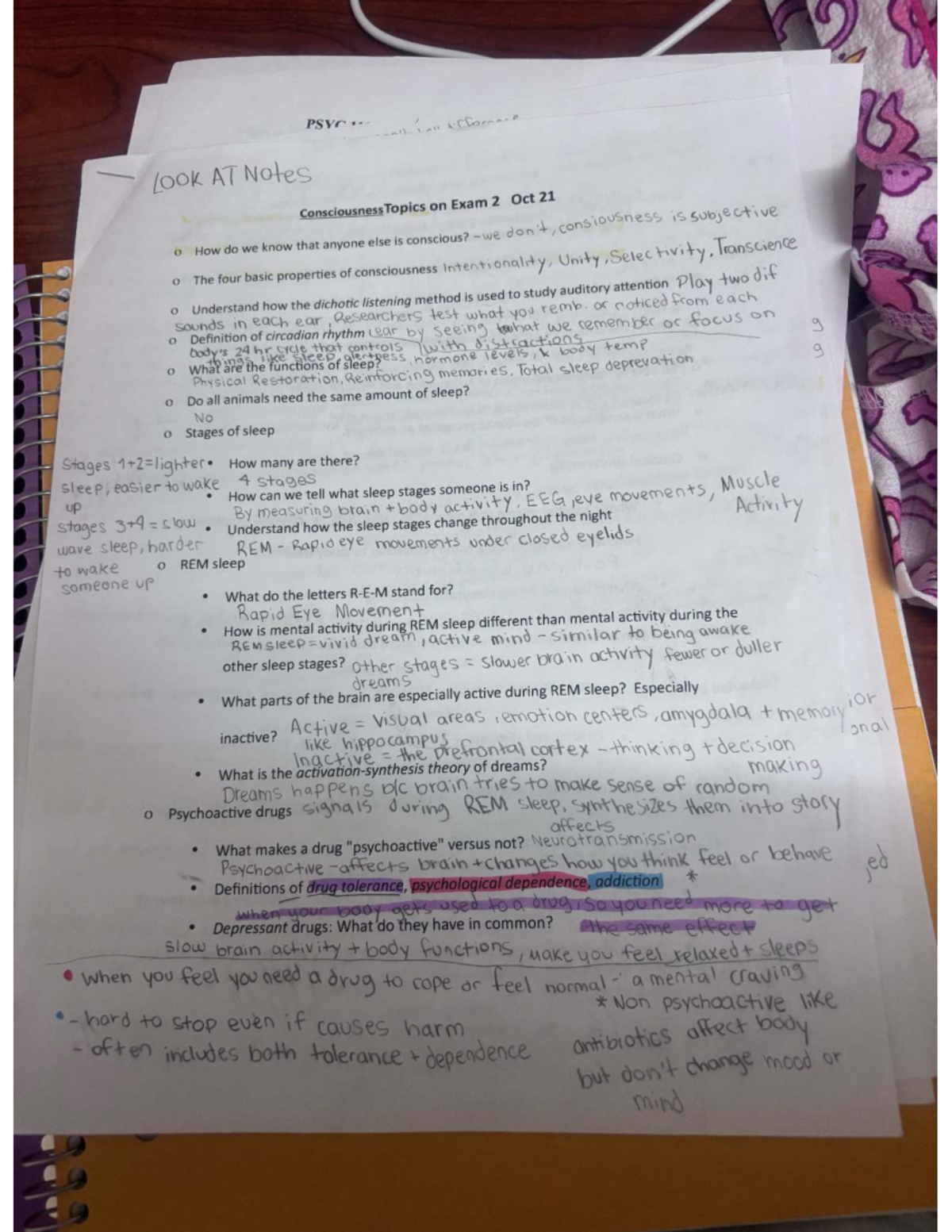 PSYC Exam 2 Notes: Consciousness and Sleep Topics - Studocu
