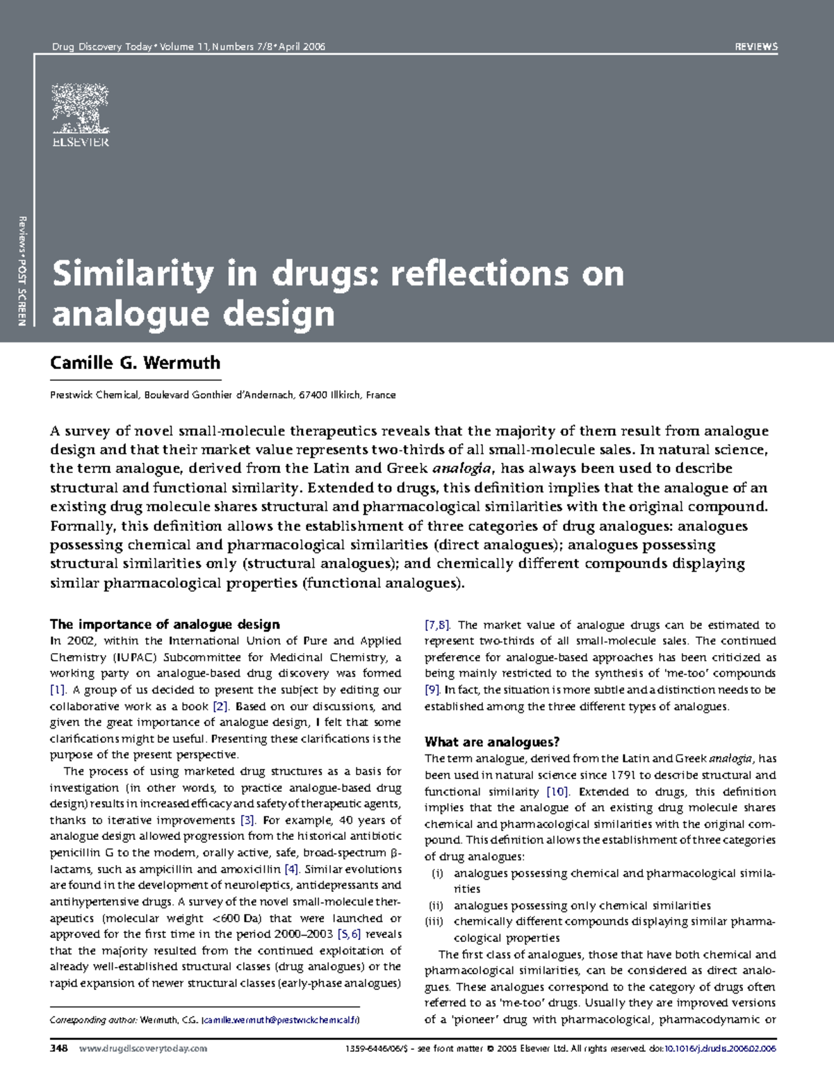 Drug Discovery Today: Reflections on Analogue Design in Pharmaceuticals ...