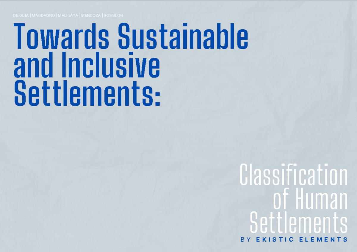EKISTIC ELEMENTS: Towards Sustainable & Inclusive Settlements - Studocu
