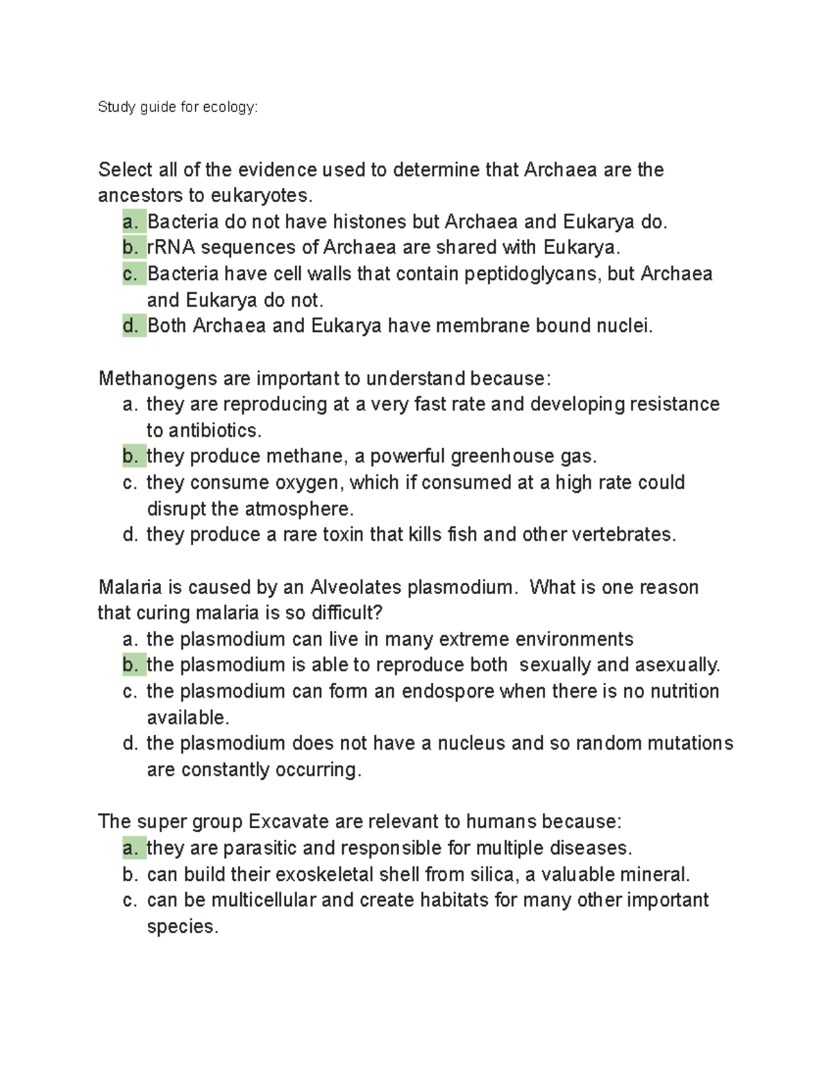 Ecology Study Guide: Archaea, Protista, and Disease Mechanisms - Studocu