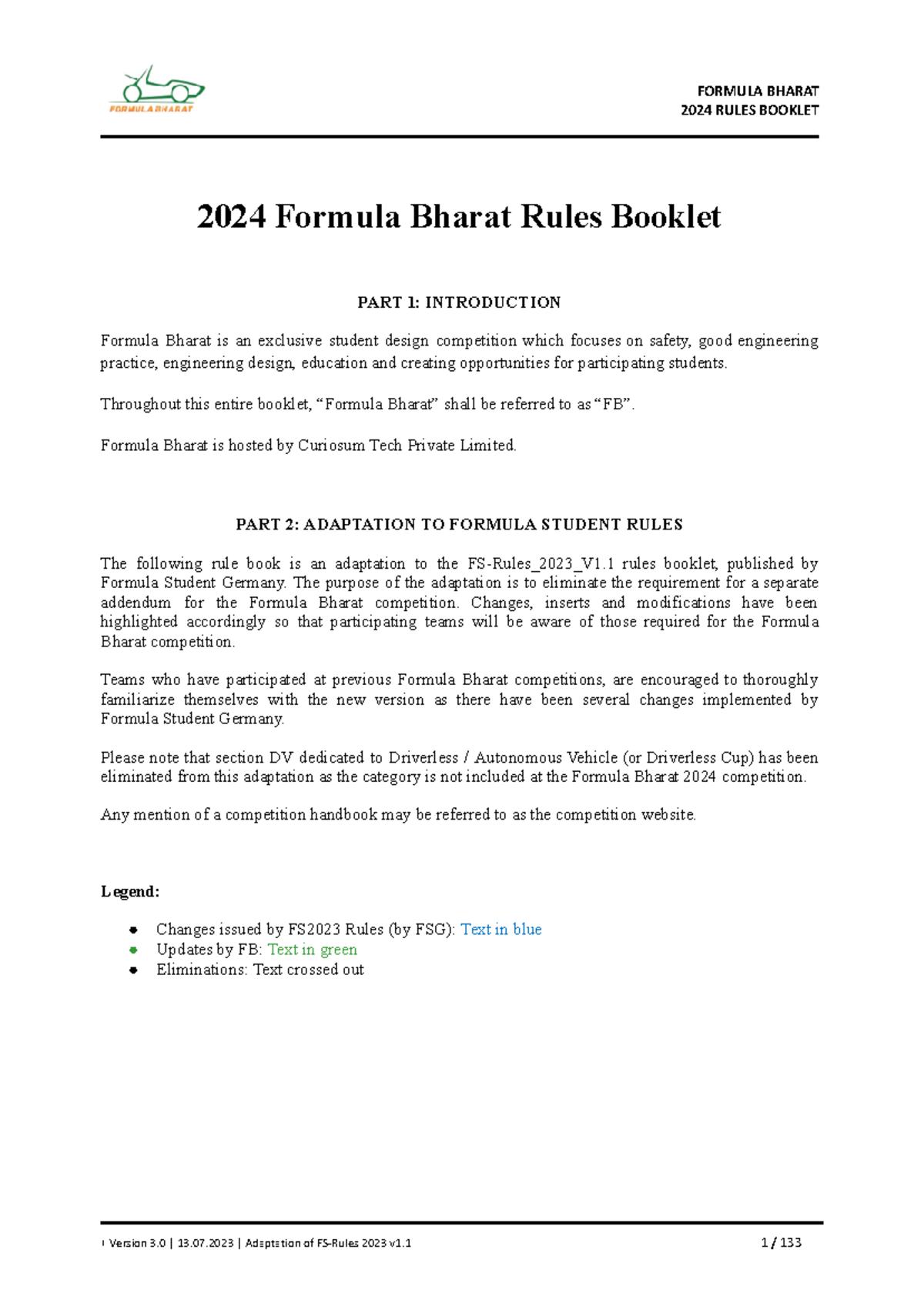 FB2024 Formula Bharat Competition Rules Booklet - Updated Version - Studocu