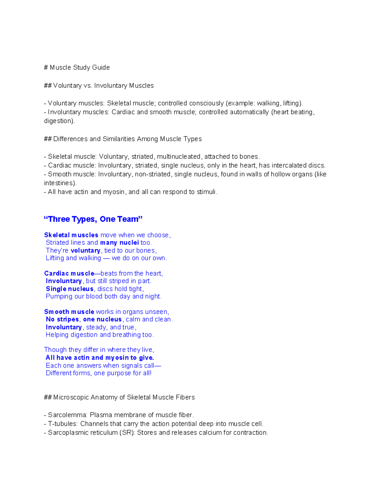 Muscle Study Guide: Voluntary vs. Involuntary Muscles Overview - Studocu
