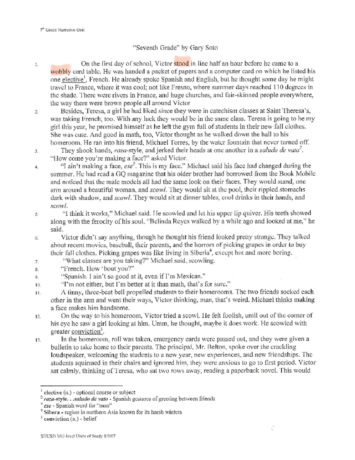 SEVENTH GRADE Short Constructed Responses: Analyzing Character Actions ...