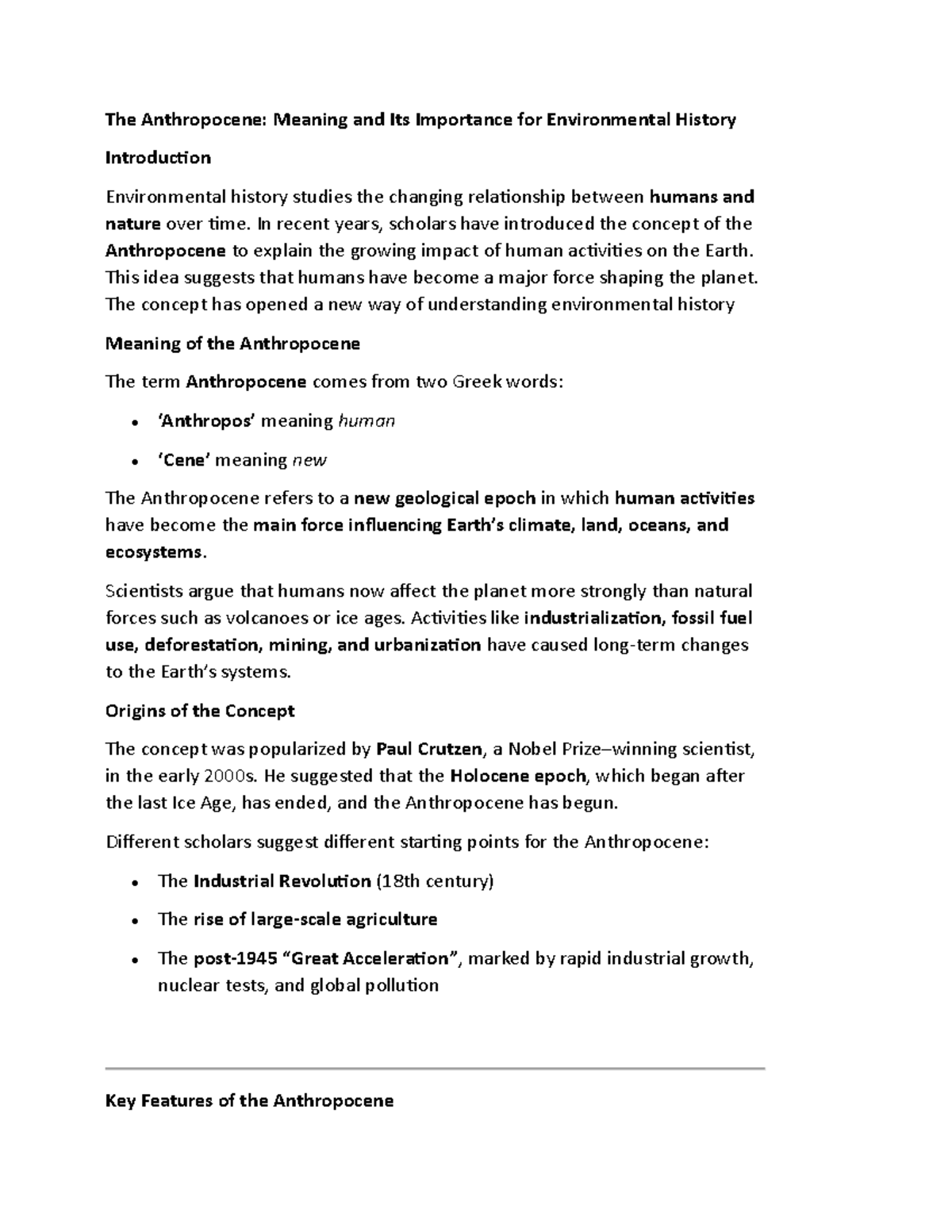 Anthropocene Notes: Understanding Human Impact on Environment - Studocu
