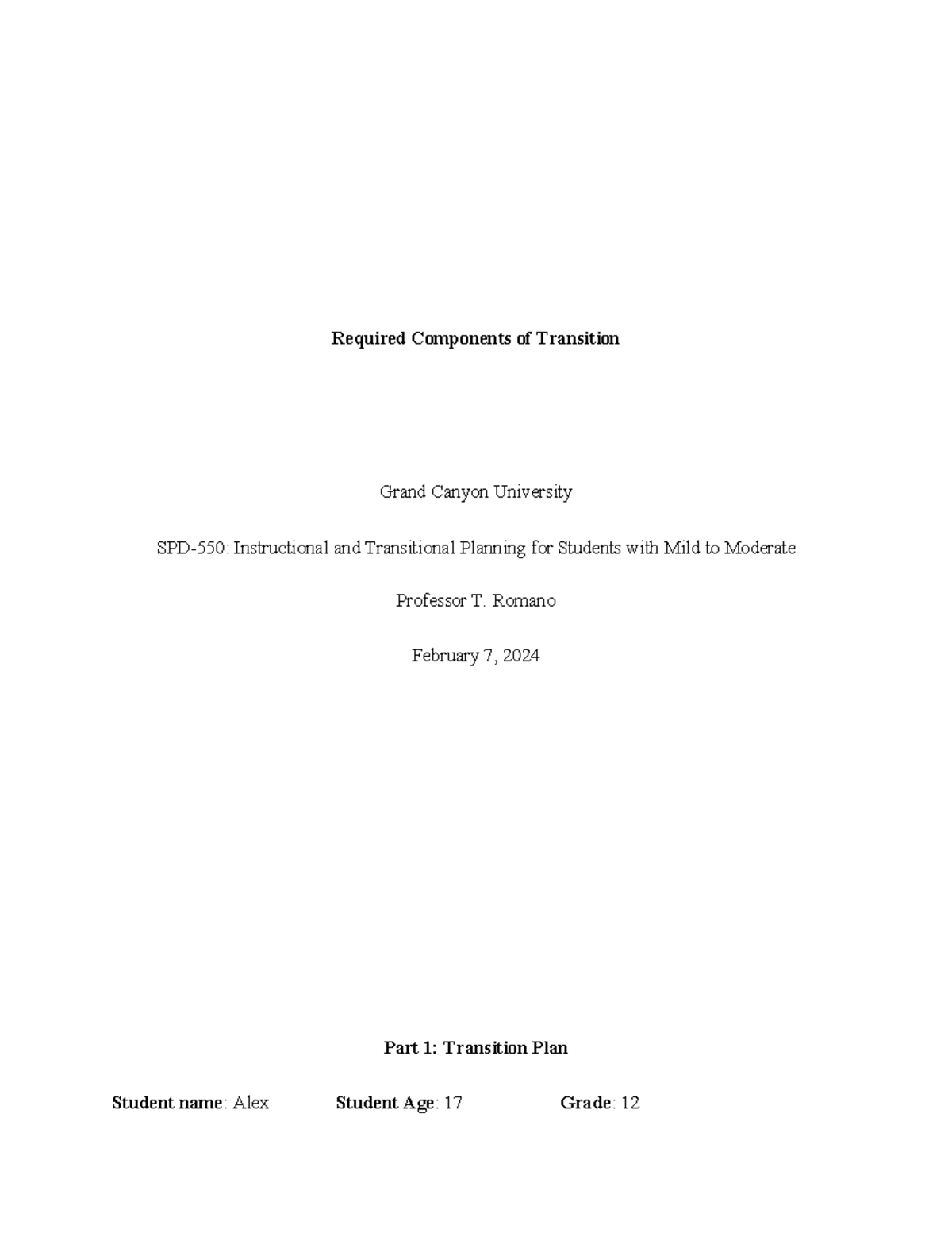 SPD-550 Transition Plan for Alex: Required Components Overview - Studocu