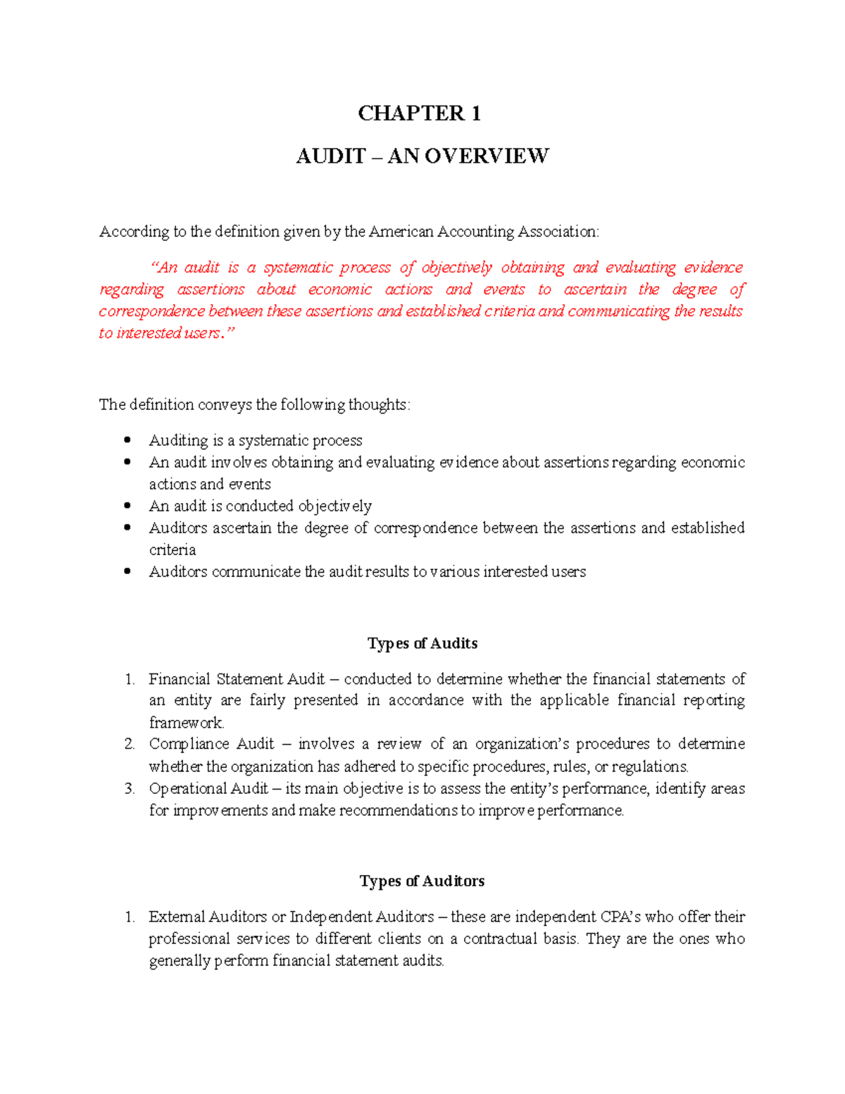 Chapter 1: Overview of Auditing Theory and Practice - Studocu