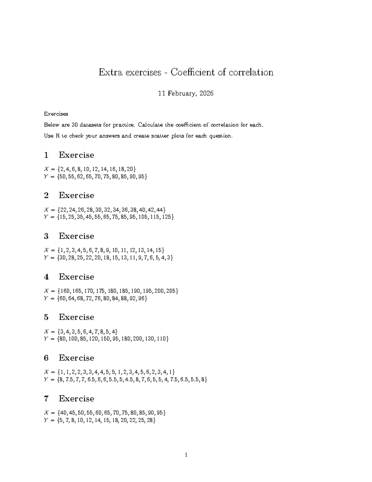 Extra Exercises: Coefficient of Correlation Practice (STAT 101) - Studocu