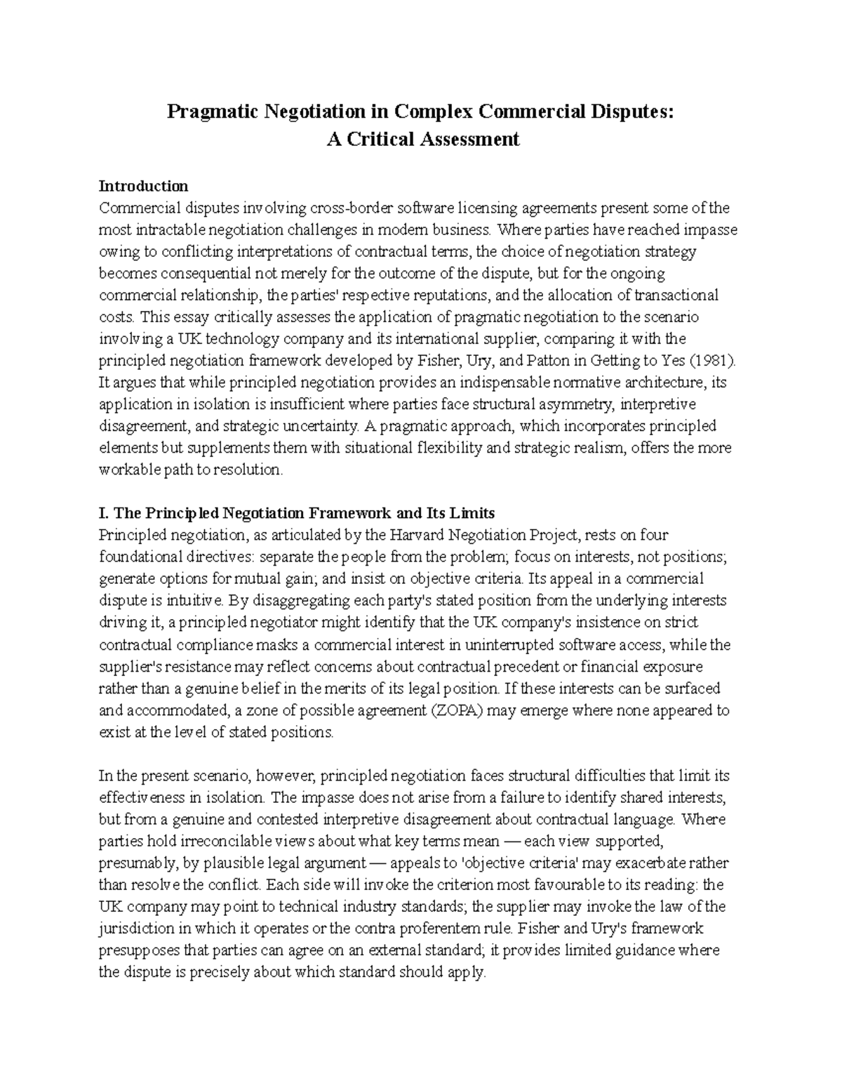 Principled vs Pragmatic Negotiation in Complex Commercial Disputes: A ...