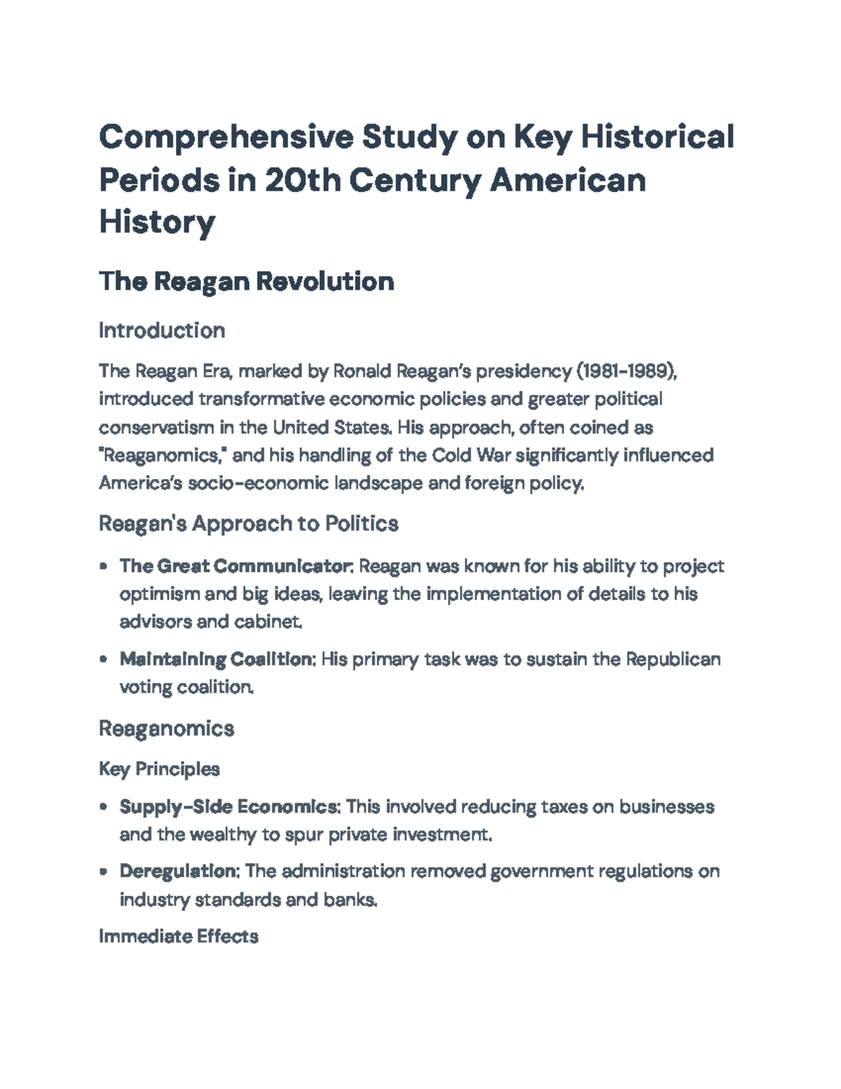 Comprehensive Overview of 20th Century American History: Reagan ...