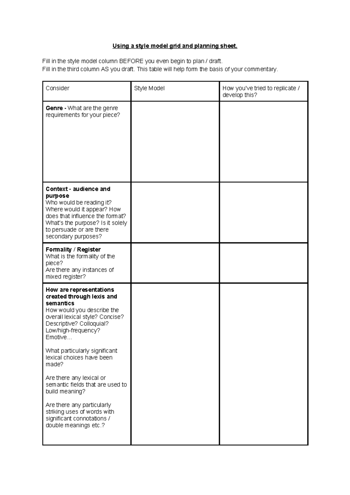 Lesson 2 - Style Model Grid and Planning Sheet Guide - Studocu