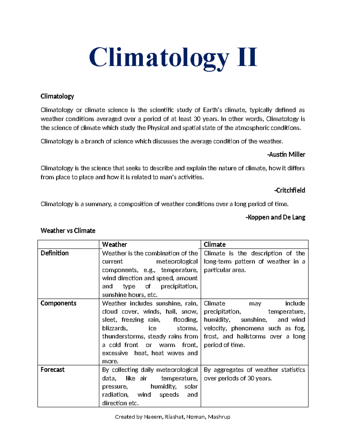Climatology II: Comprehensive Exam Notes and Key Concepts - Studocu
