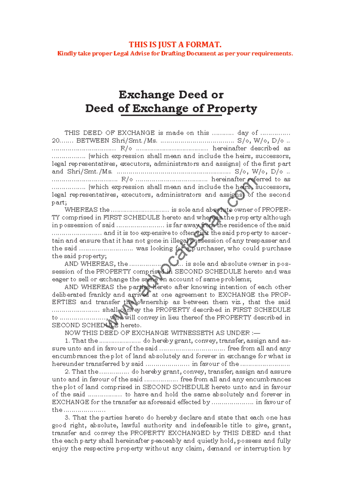 Deed-of-Exchange - to give information - advocateshah 538 Form No. 1 ...