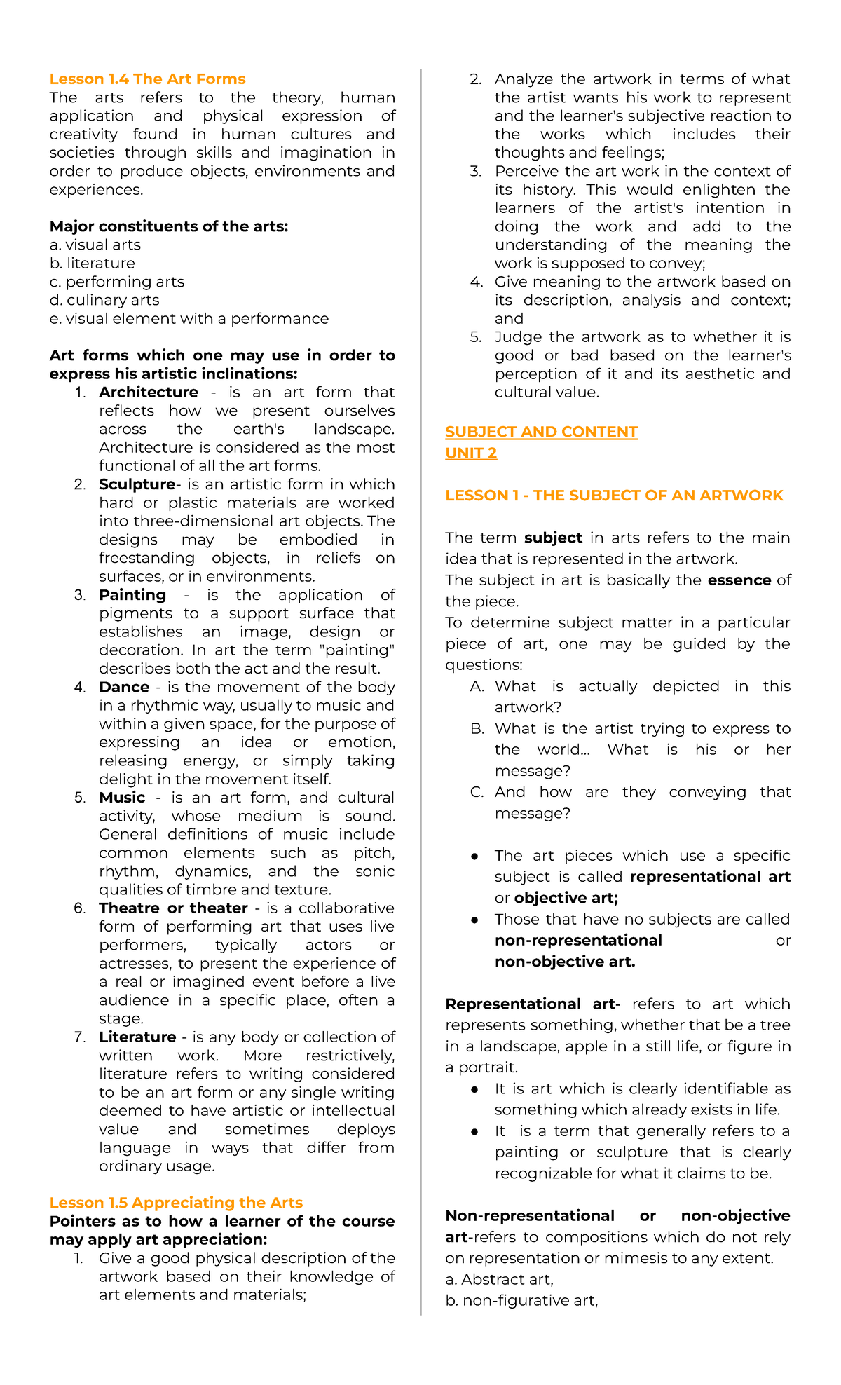 Art Appreciation Review: Lesson 1.4 to Lesson 3 Overview - Studocu