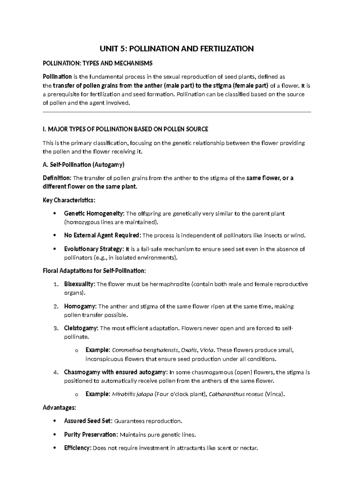 UNIT 5: Pollination and Fertilization - Mechanisms and Processes - Studocu