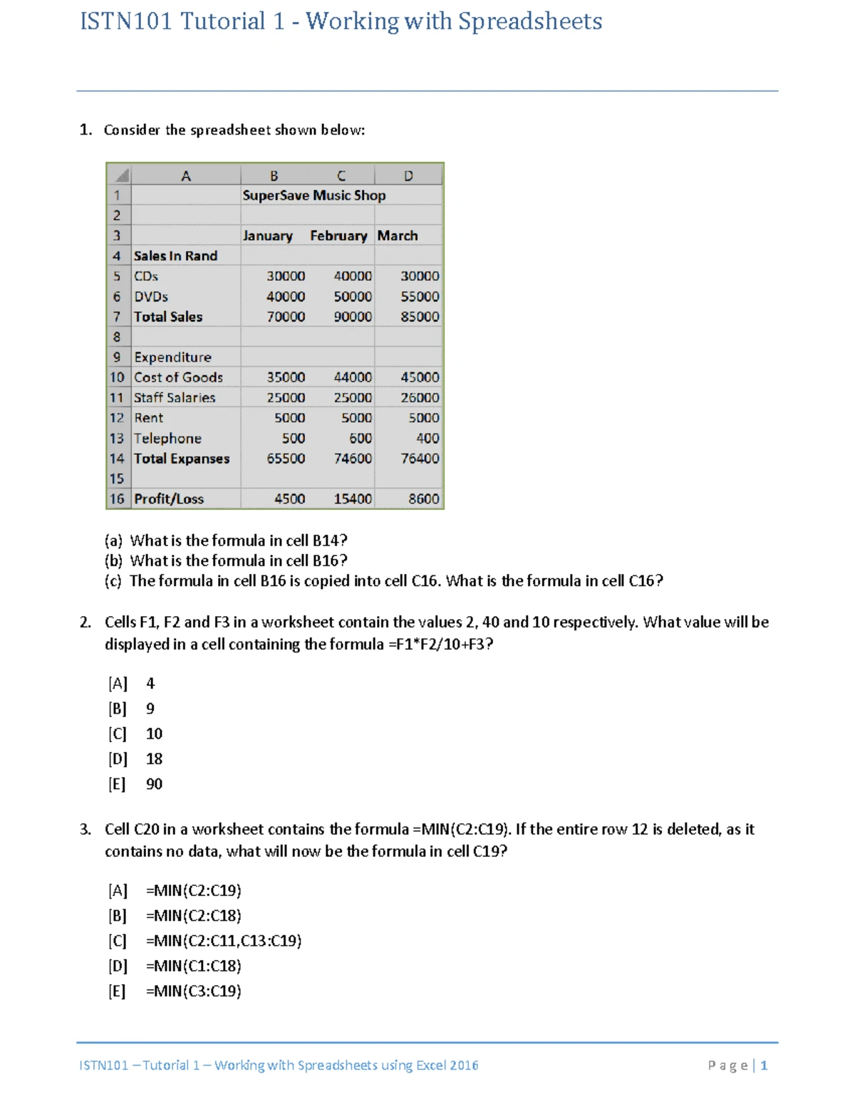 ISTN101 Tutorial 4 - Solutions for Working with Spreadsheets - Studocu