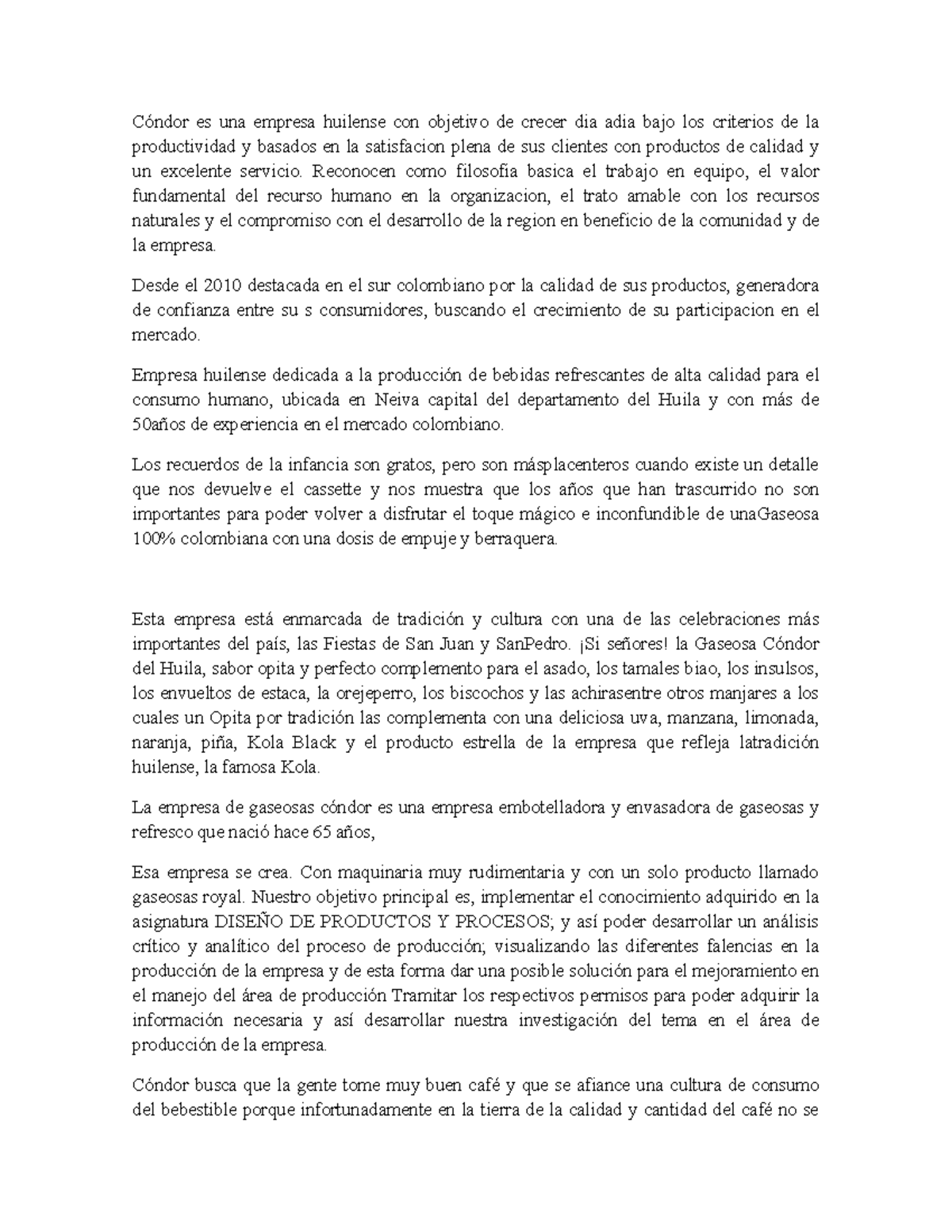 Análisis de la Empresa Gaseosas Cóndor en el Huila: Producción y ...
