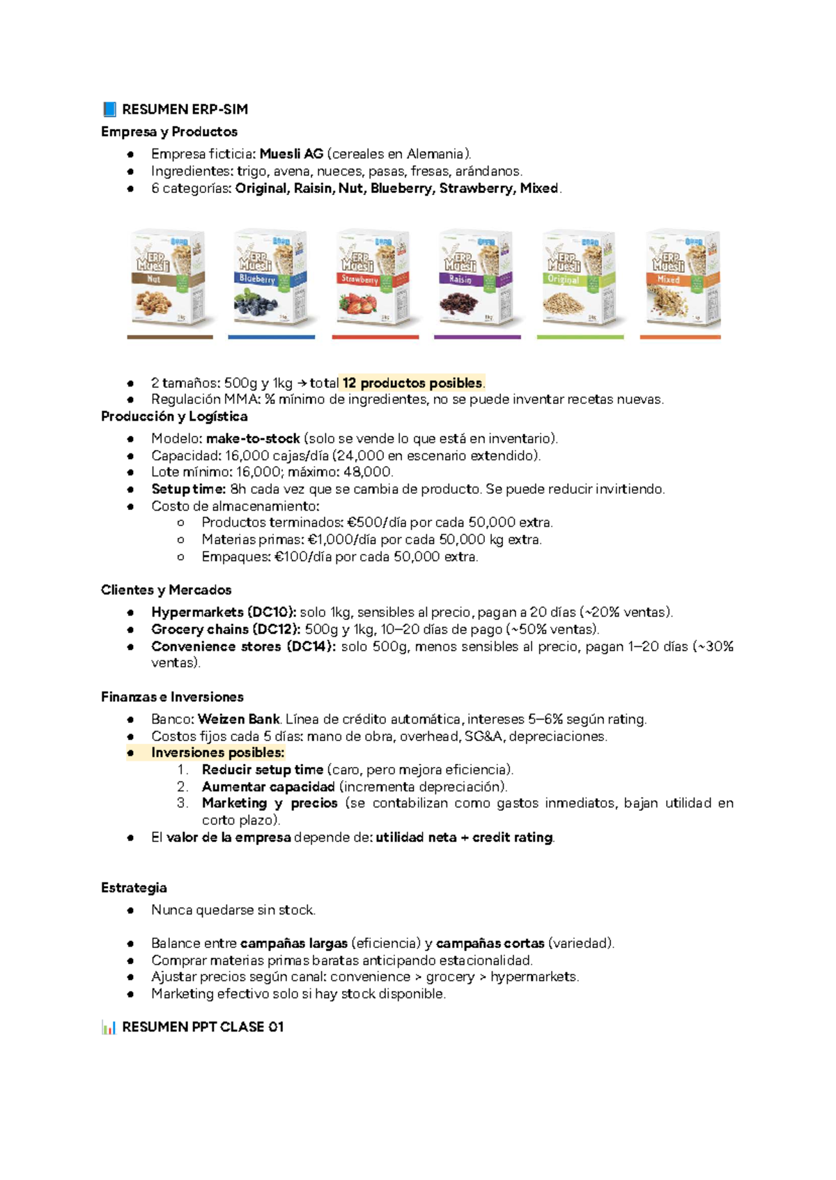 Resumen ERP-SIM: Estrategias y Decisiones en Muesli AG - Studocu
