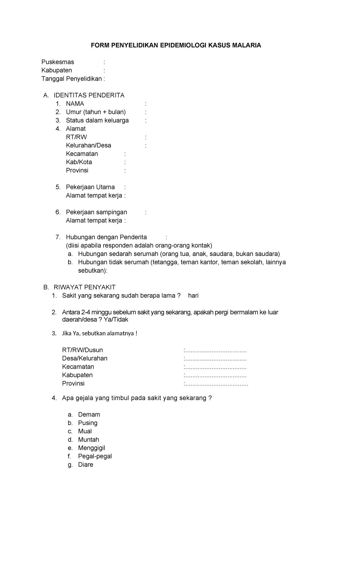 535147245 Form Penyidikan Kasus Epidemiologi Malaria - Studocu