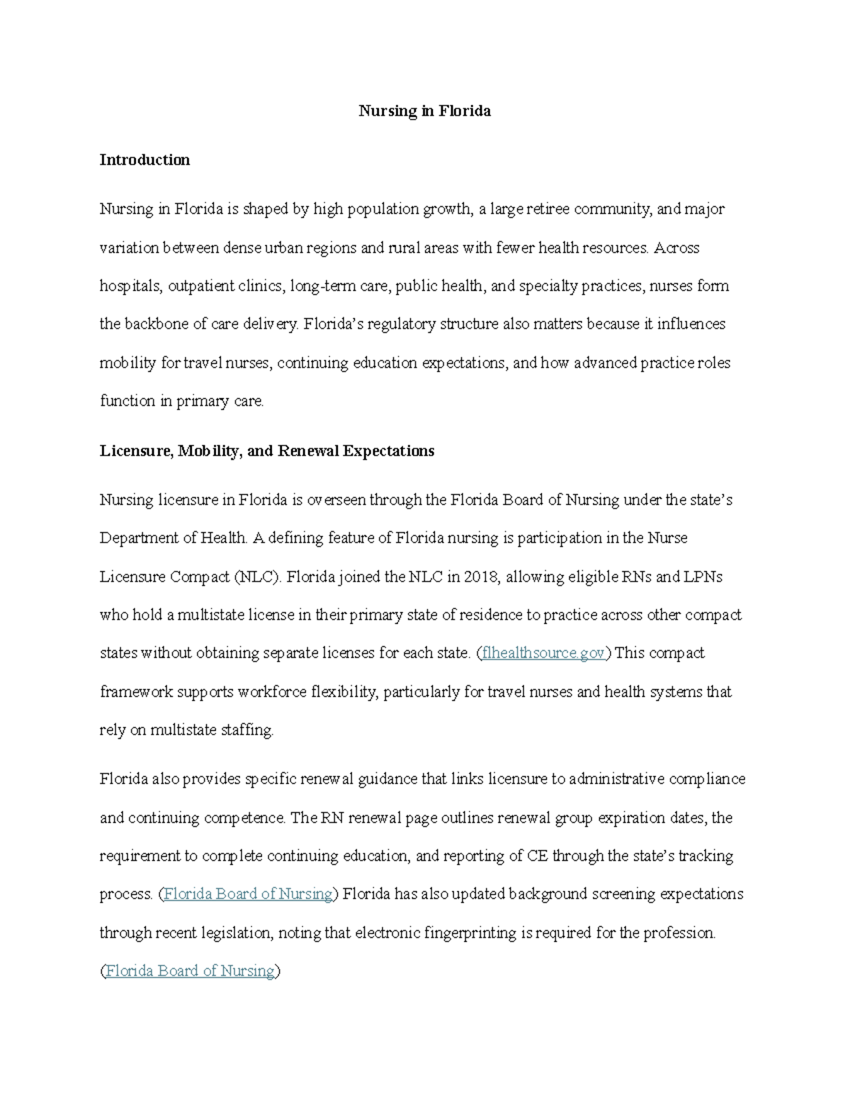 Nursing in Florida: Overview of Licensure and Practice Regulations ...