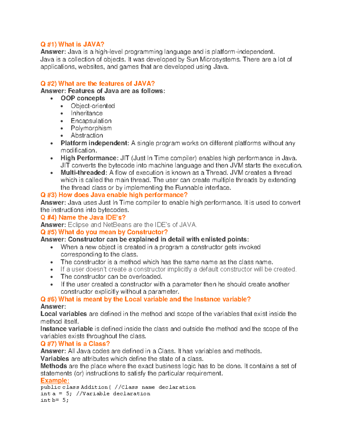 JAVA VIVA Questions - Comprehensive Guide on Java Concepts - Studocu