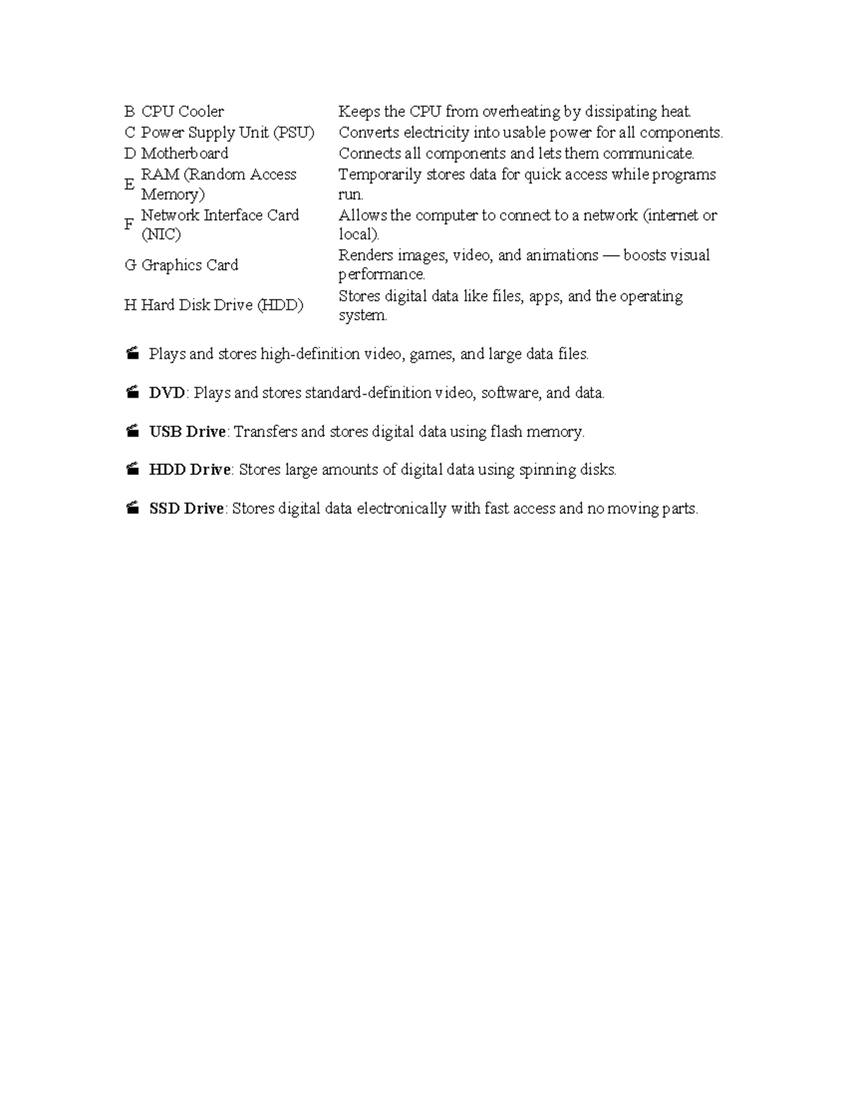 B - Computer Components Overview: CPU, PSU, RAM, NIC, GPU, HDD, SSD ...