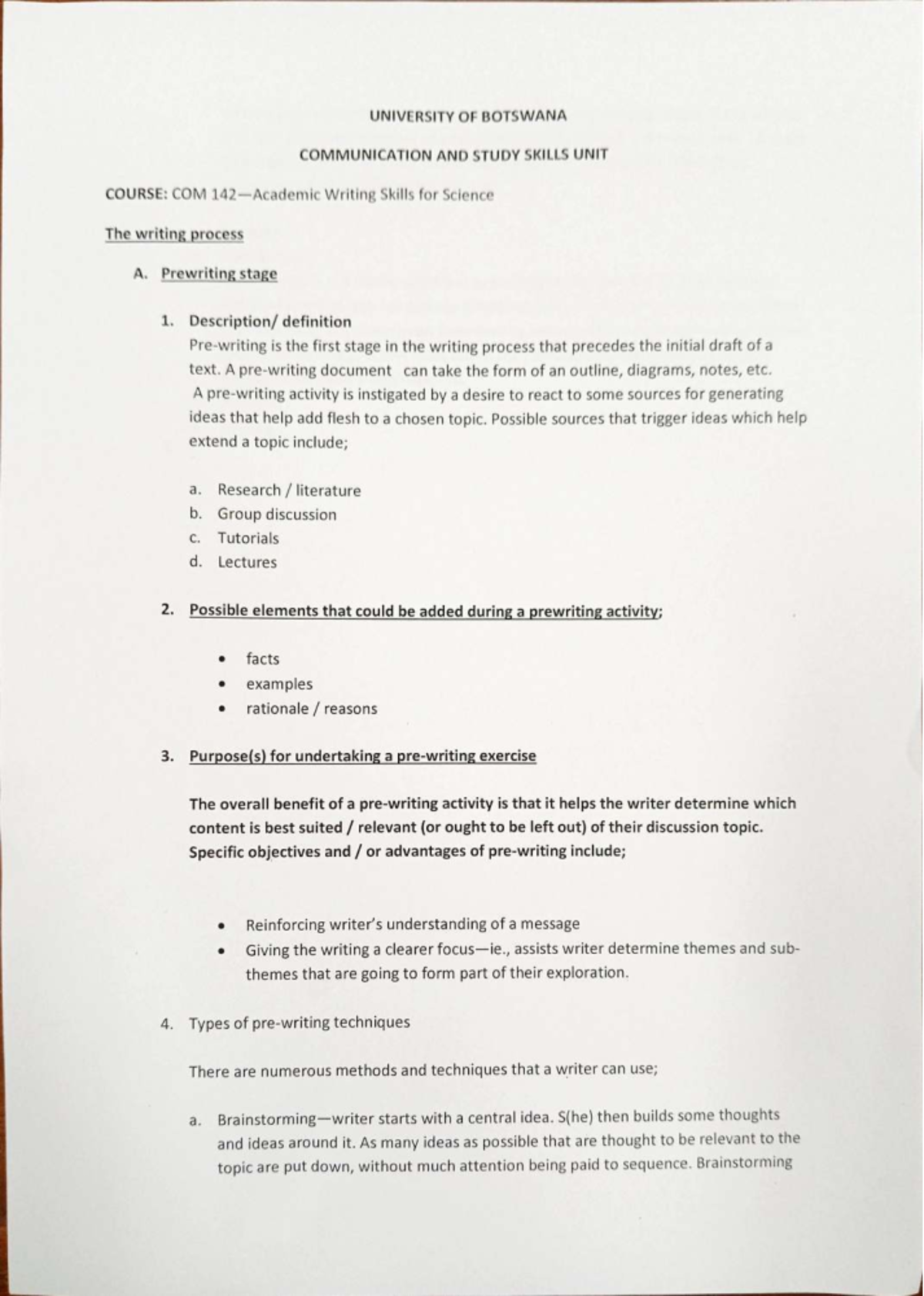 COM 101: The Writing Process - Prewriting Stage Overview - Studocu