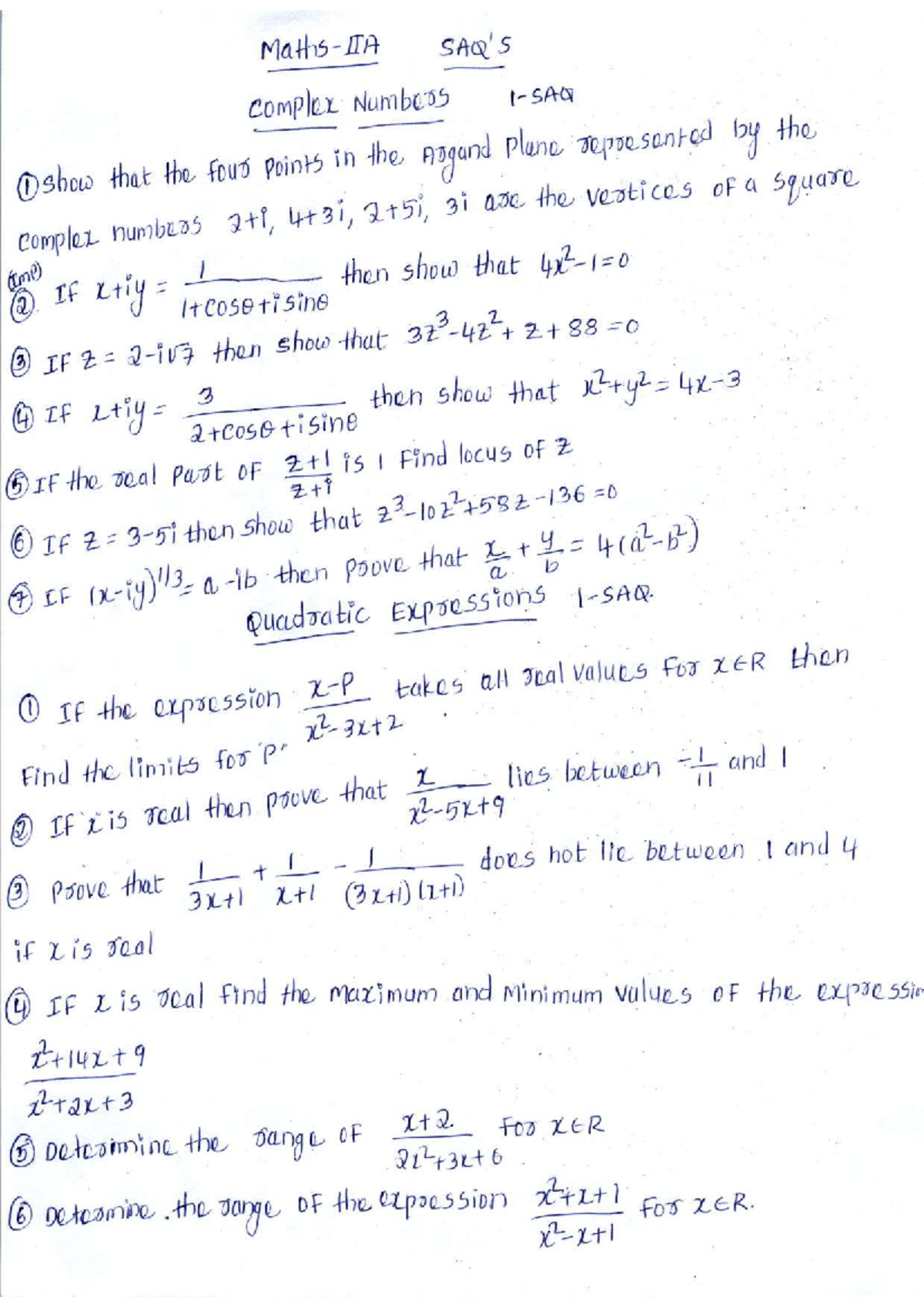 Maths - IIA Important SAQ's on Complex Numbers & Probability - Studocu
