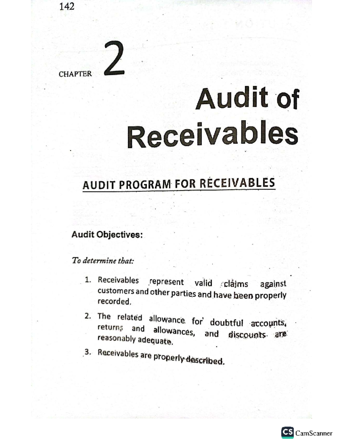 CS 142: Chapter 2 - Audit of Receivables and Related Procedures - Studocu