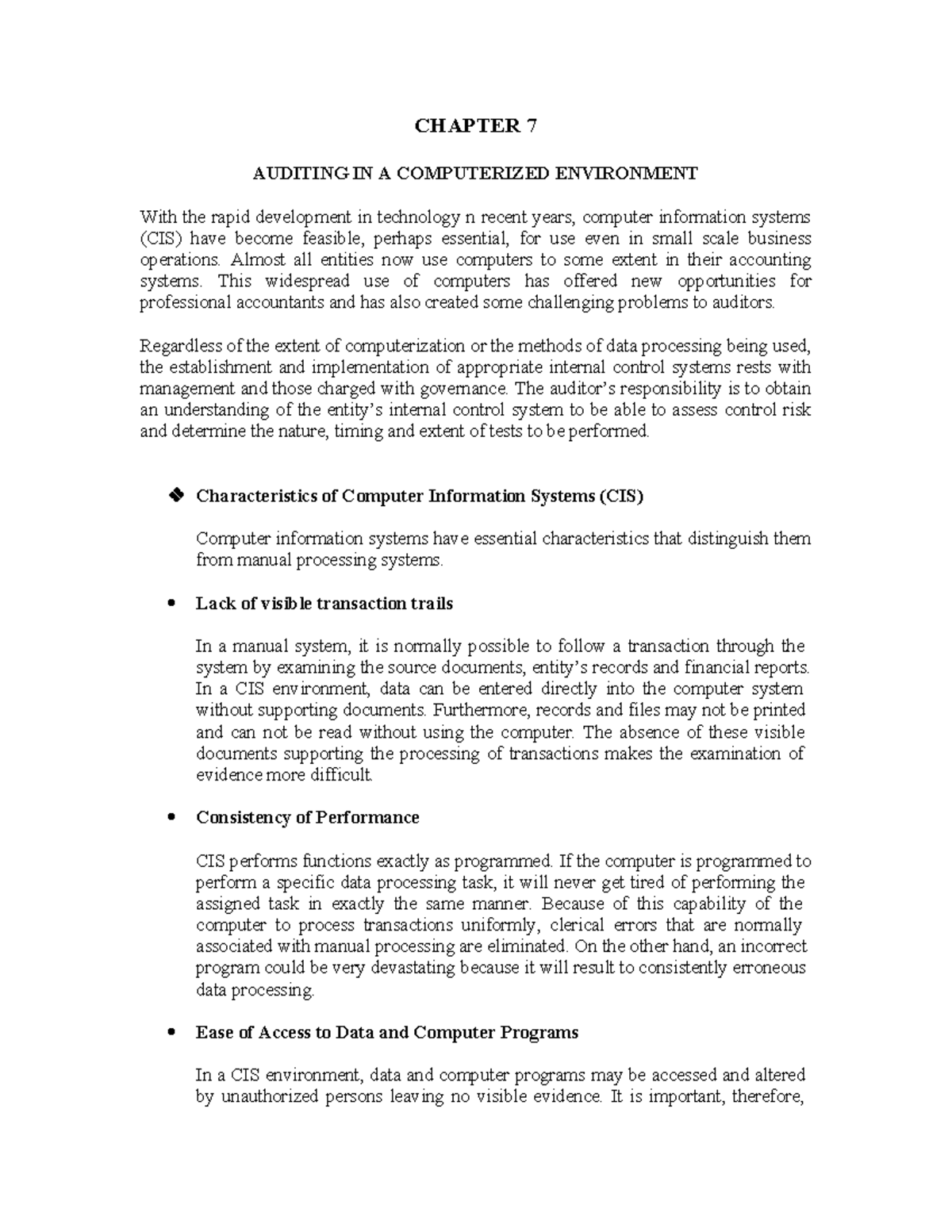 Auditing in a Computerized Environment (Chapter 7, CIS 101) - Studocu