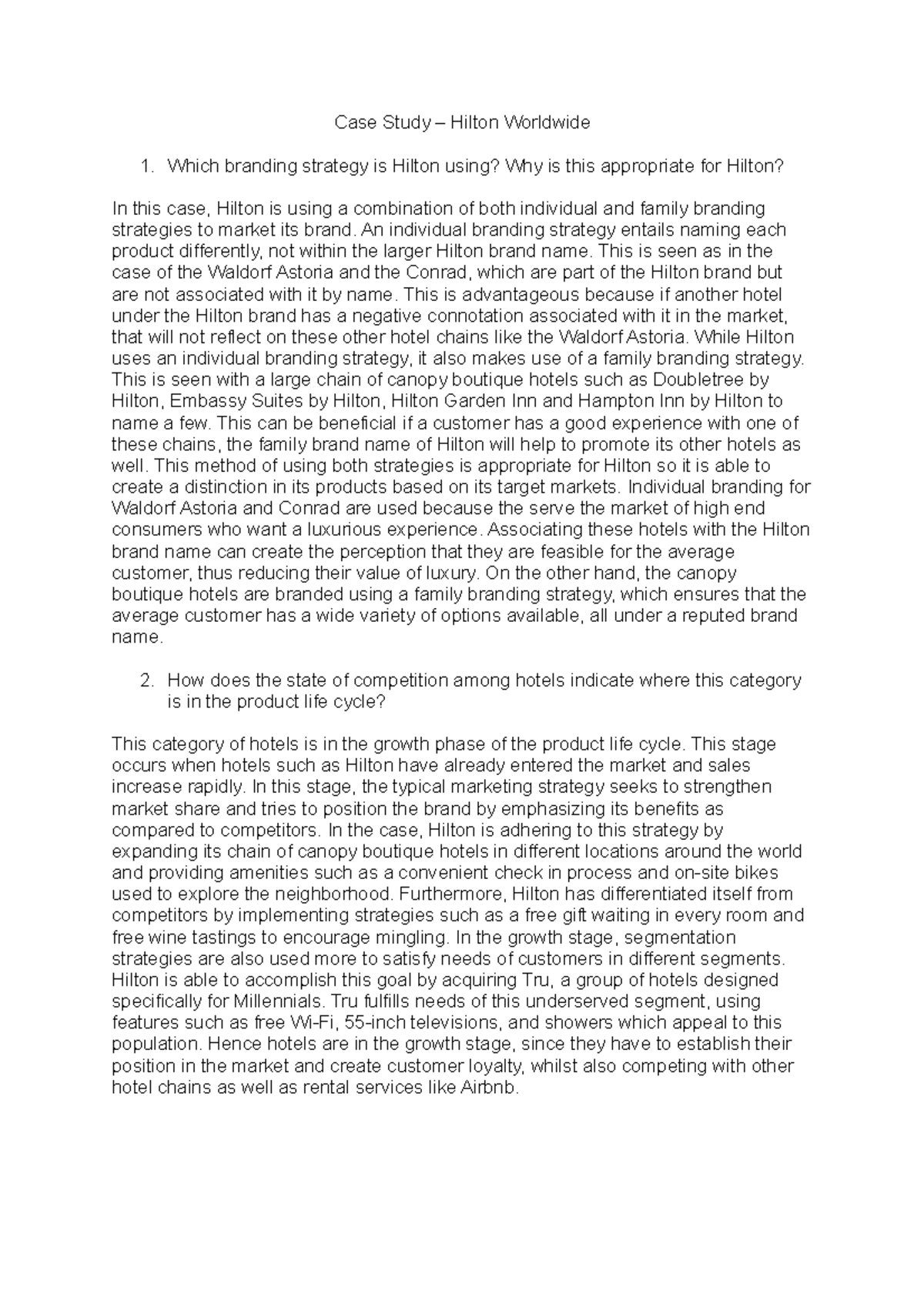 Case Study - Marketing Strategies of Hilton Worldwide - Studocu