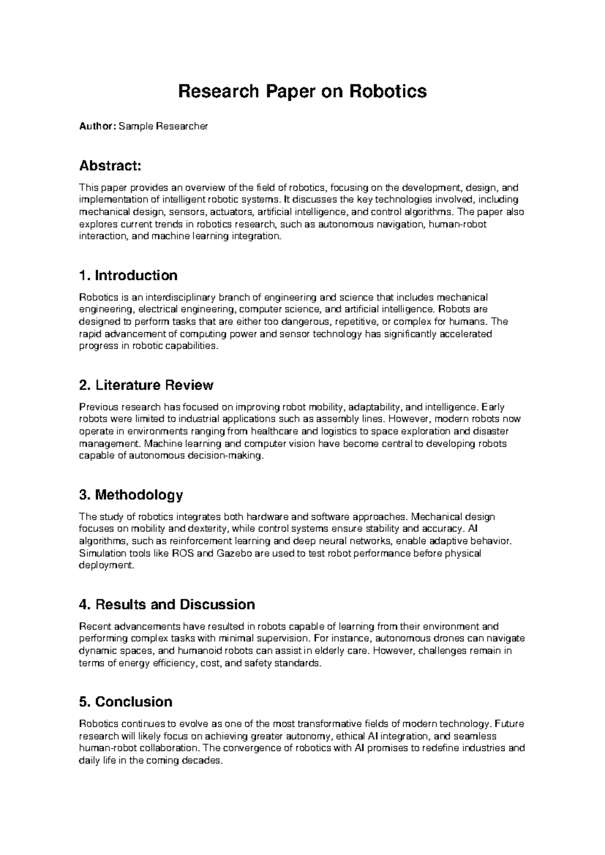 Research Paper on Robotics: Trends and Technologies - Studocu