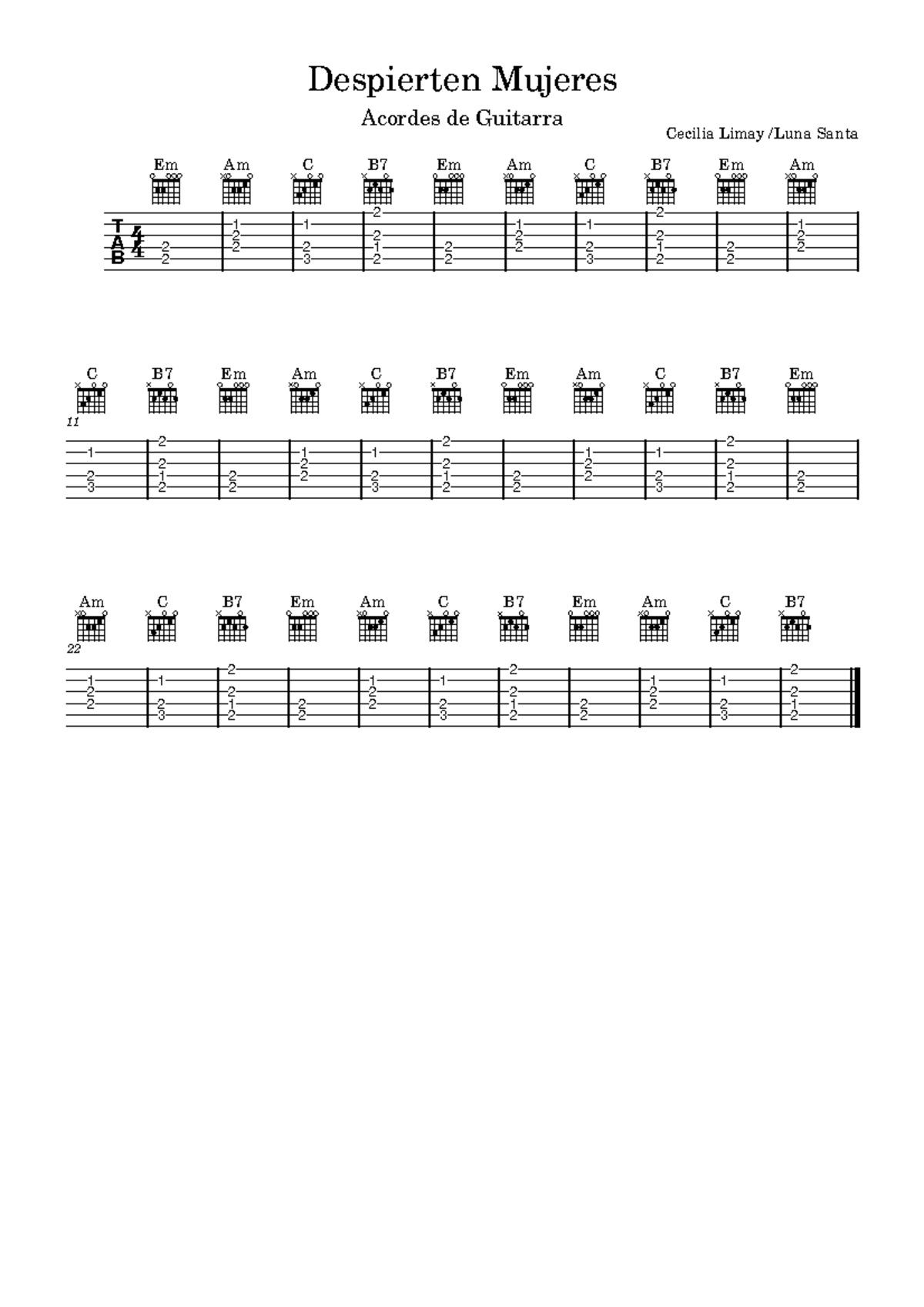 Despierten Mujeres: Acordes de Guitarra Em 2 2 C B7 Am C - Studocu