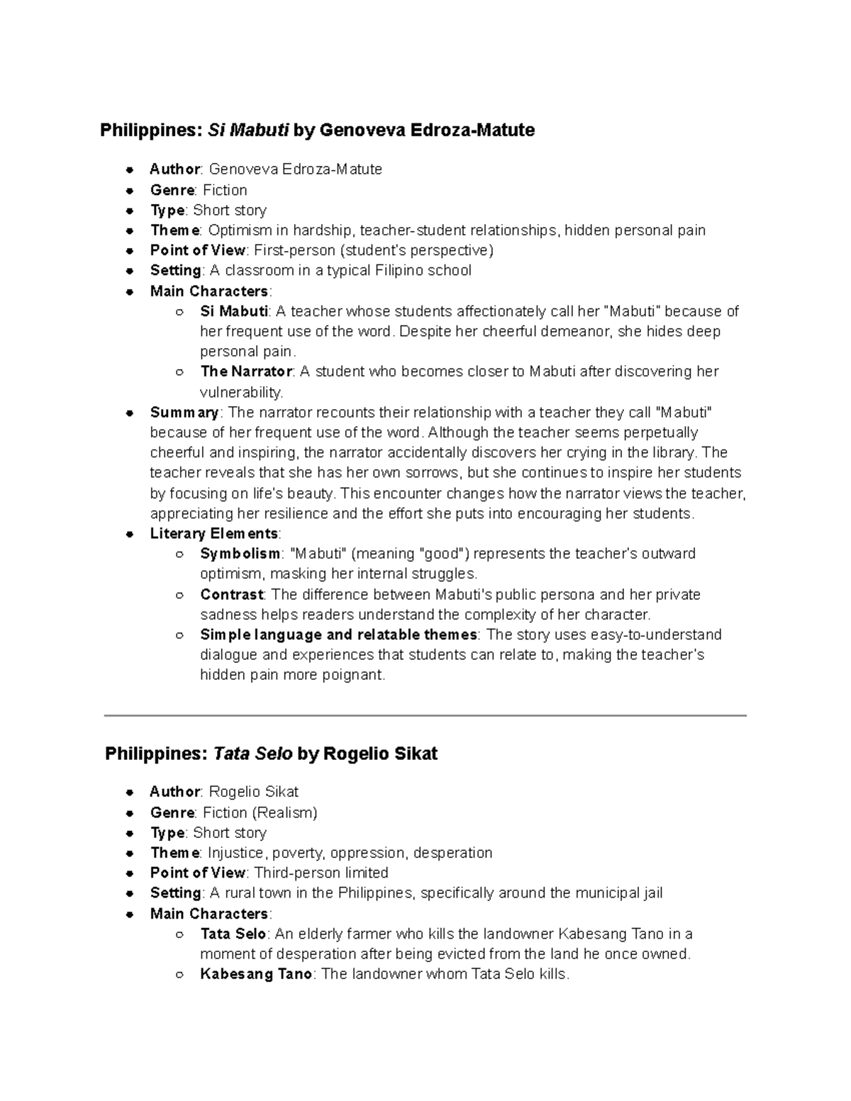 ASEAN Literature Study: Short Stories & Poems Overview - Studocu