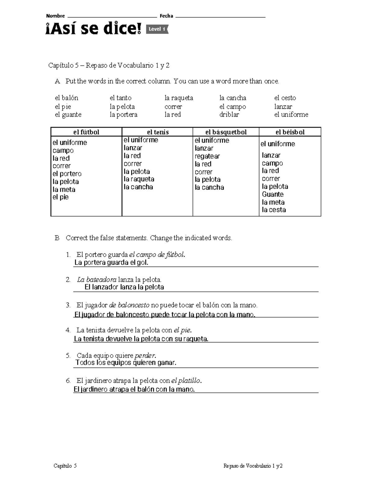 C5 Repaso de Vocabulario 1 y 2: Ejercicios y Correcciones - Studocu